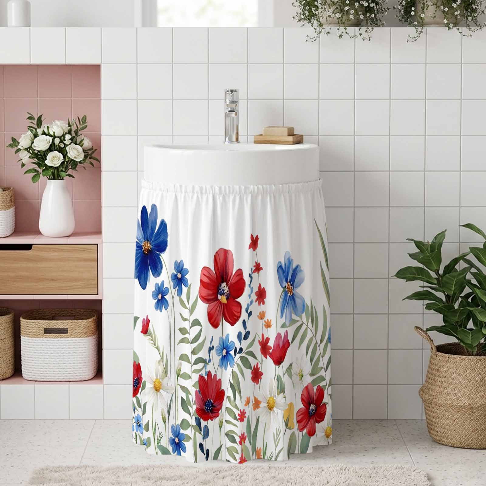 Blue Red Spring Floral Small Cabinet Curtain 11''x13'', Pastoral ...