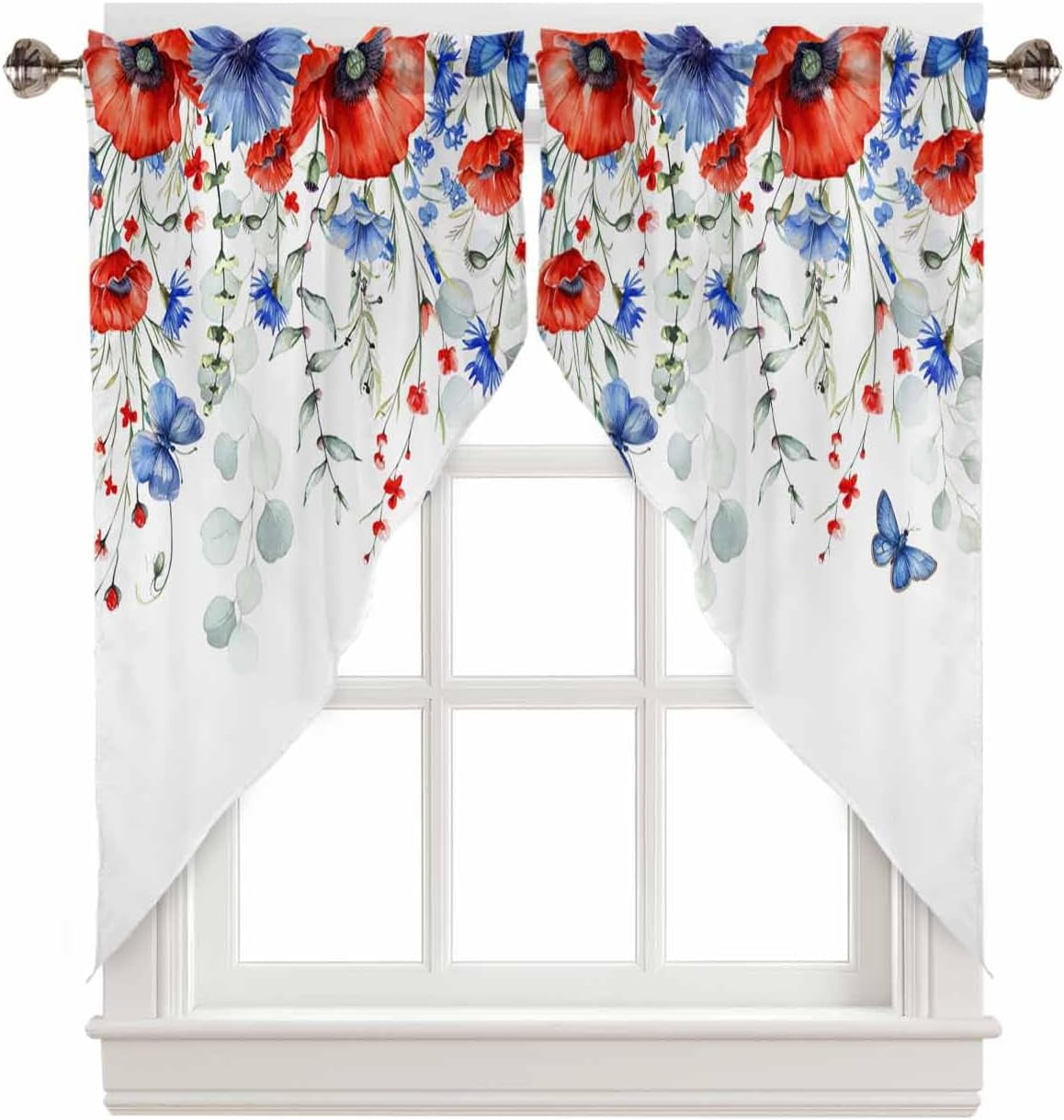 Blue Red Spring Floral Swag Curtains For Living Room/bedroom 4th Of ...