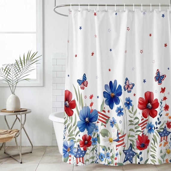 Blue Red Spring Floral Waterproof Fabric Shower Curtain,Pastoral ...