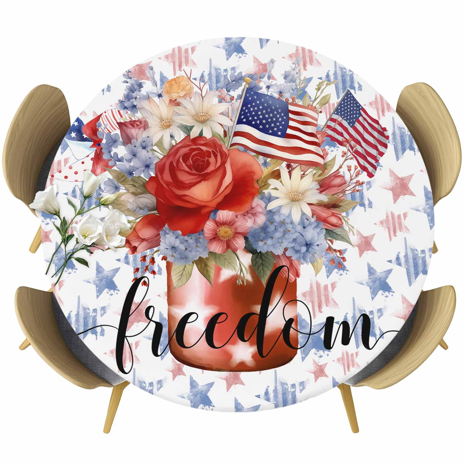 Blue Red Star 4th of July Round Tablecloth 36-44 Inch Round Fitted ...