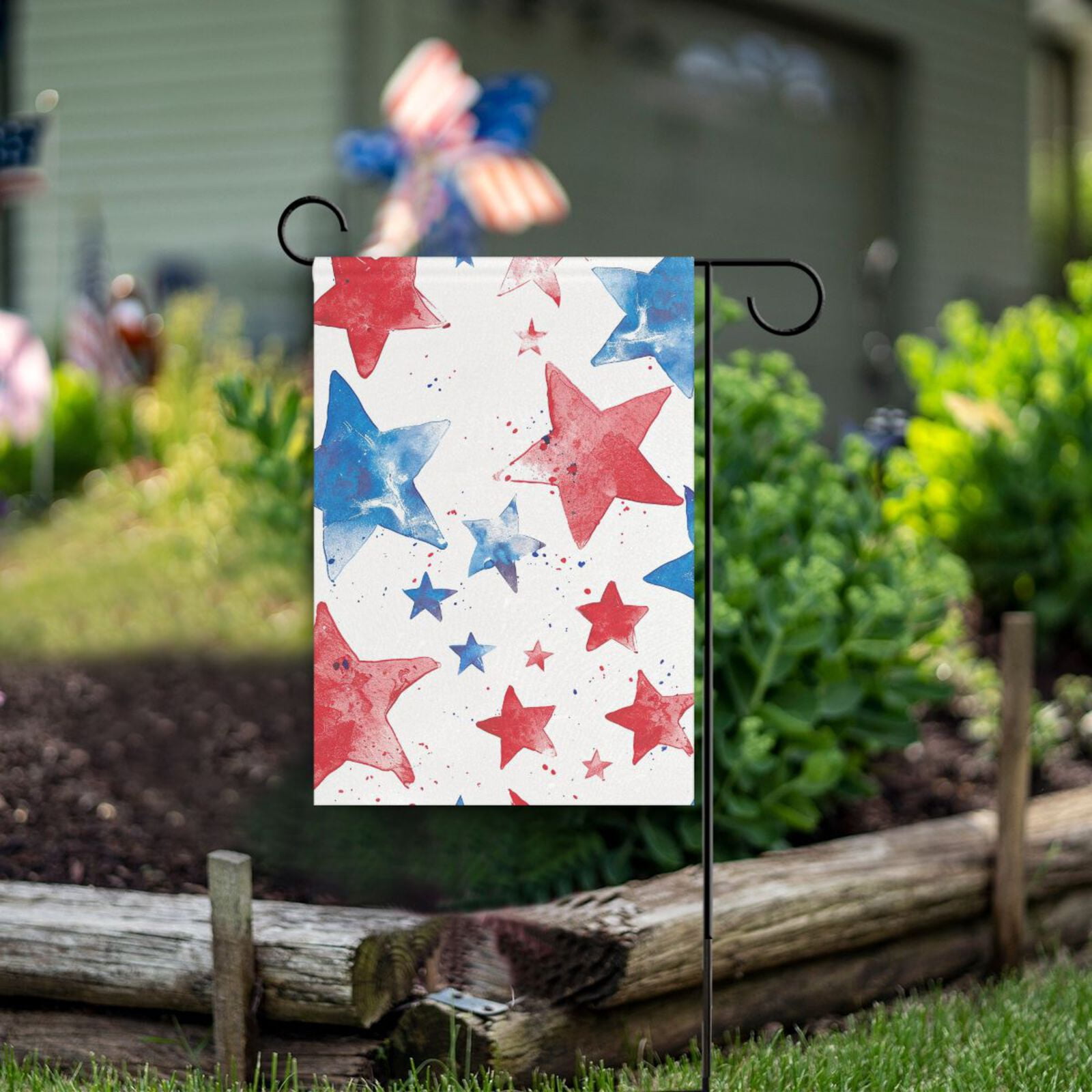 Blue Red Stars Garden Flag Double Sided Outdoor Banners for Courtyard ...