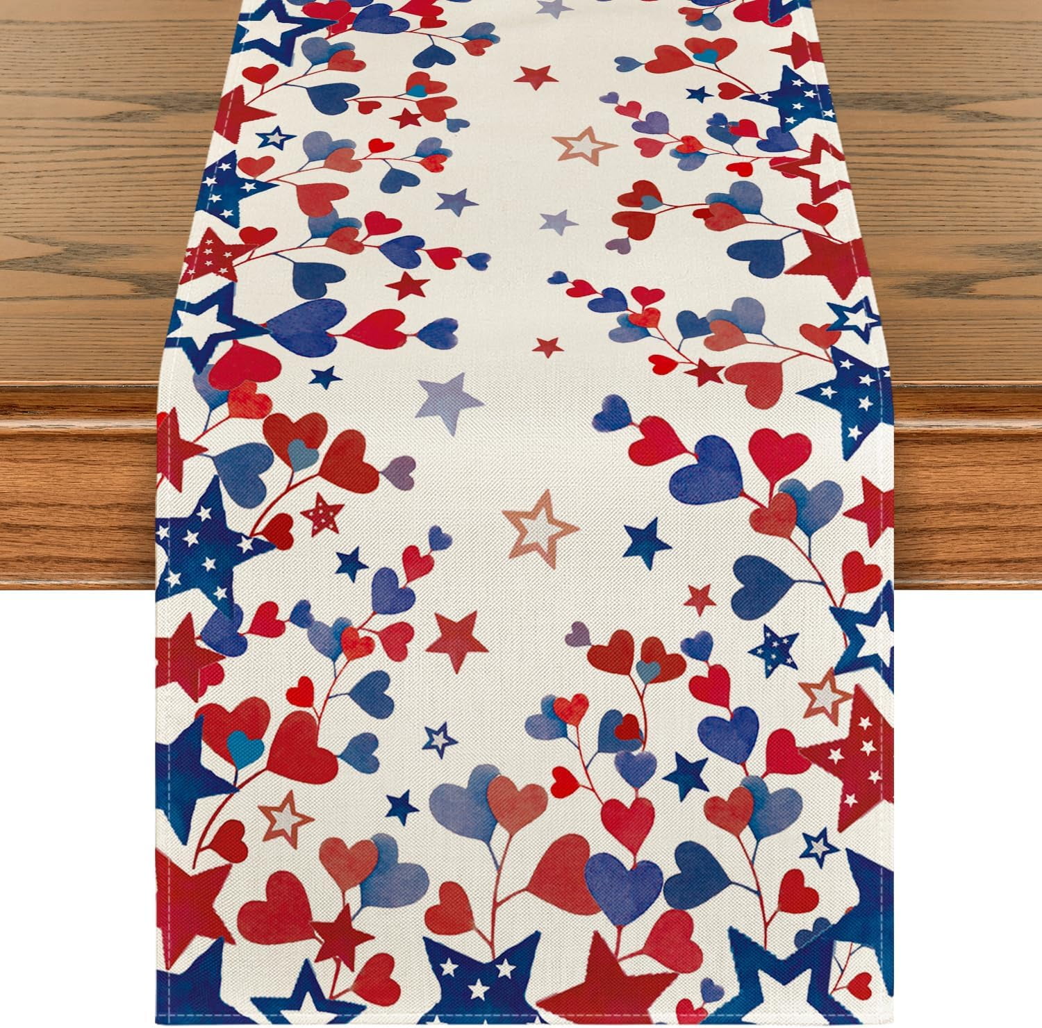Blue Red Stars Patriotic 4th of July Linen Table Runners Independence ...