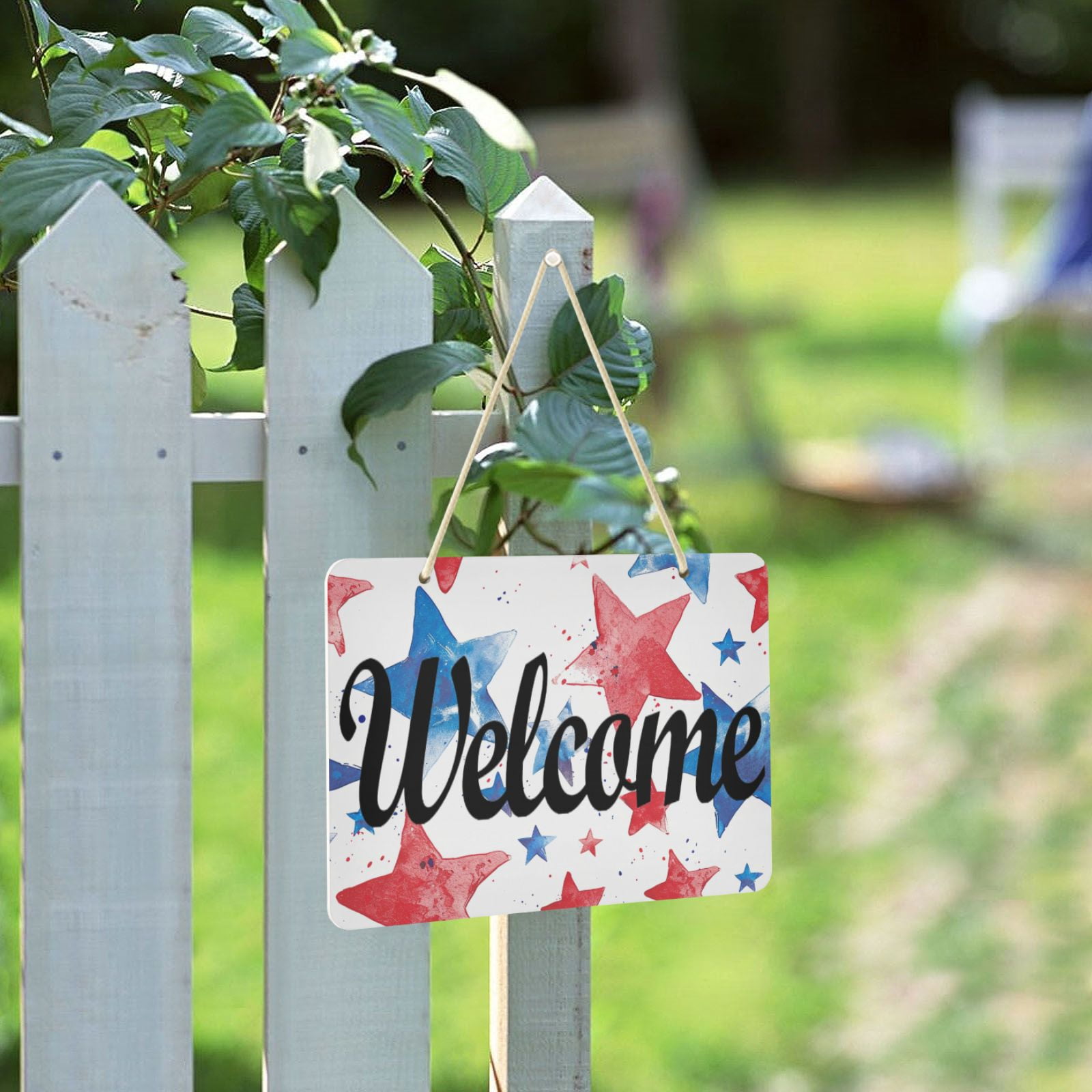 Blue Red Stars Welcome Sign for Front Door Porch Wreath Door Sign Home ...