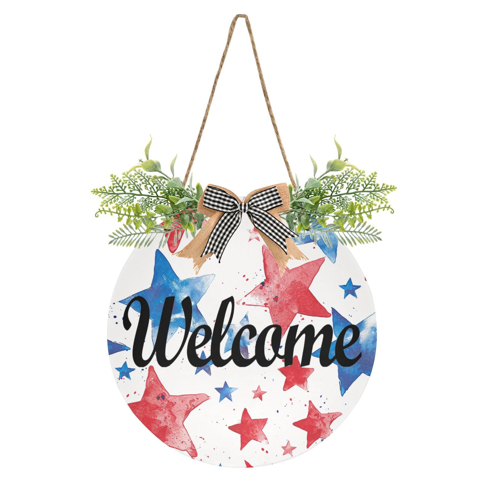 Blue Red Stars Welcome Sign for Front Door Wreath Door Sign for ...