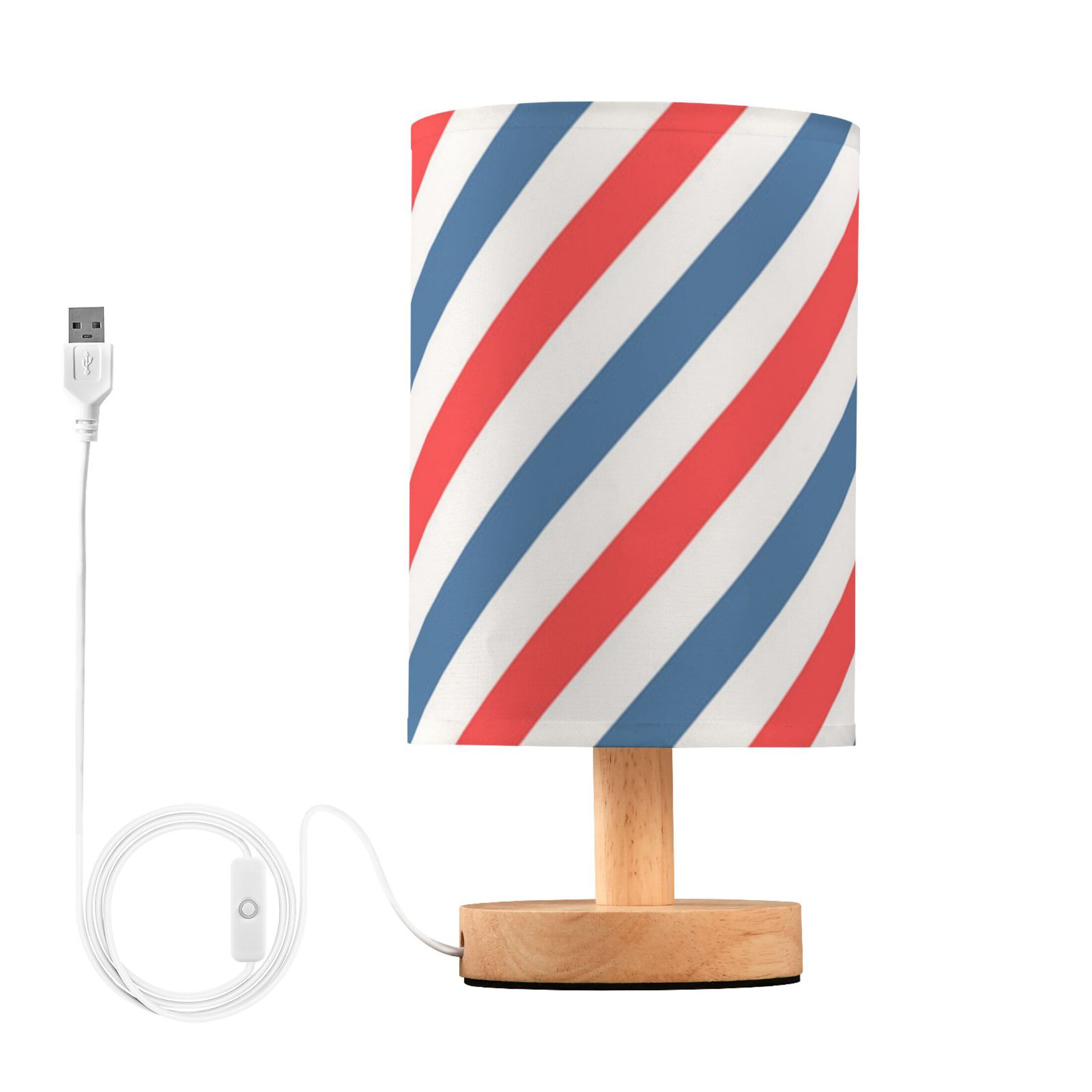Blue Red Stripe Pattern Bedside Table Lamp LED Warm Lights with USB ...