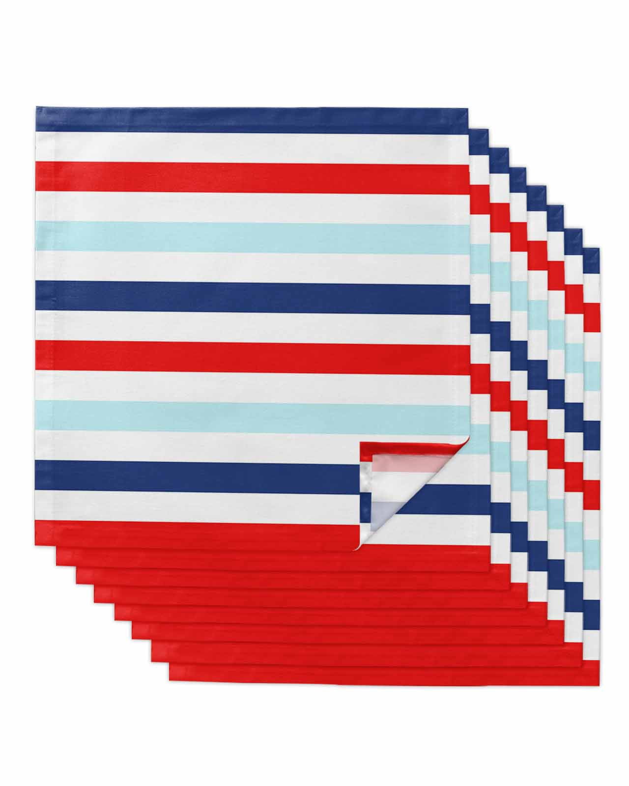 Blue Red Striped Cloth Napkins Set of 8 Reusable Dinner Napkins ...