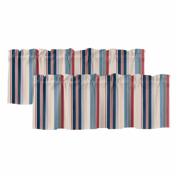 Blue Red Striped Curtain Valances for Windows, Kitchen Valance Window ...