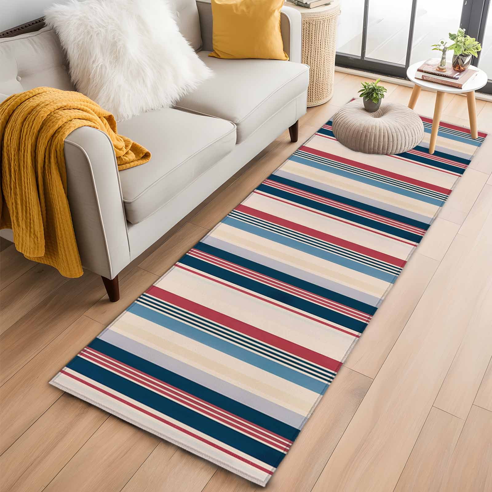 Blue Red Striped Kitchen Runner Rug 2x6 Washable Runners for Hallway ...