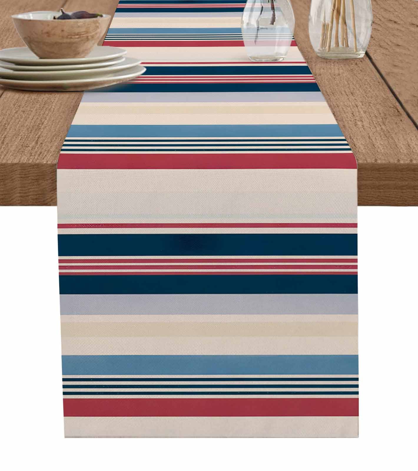 Blue Red Striped Table Runner 72 Inches, Modern Stripes Art Farmhouse ...