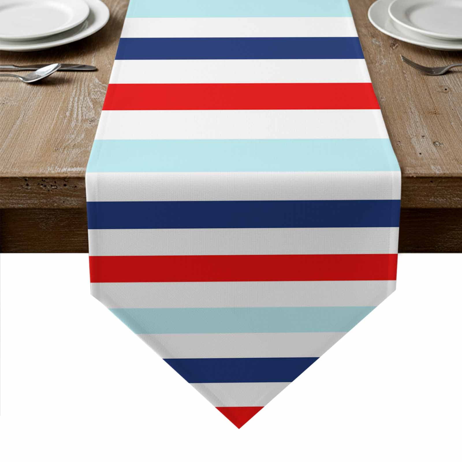 Blue Red Striped Table Runner Linen Burlap Table Runner 108 Inches Long ...