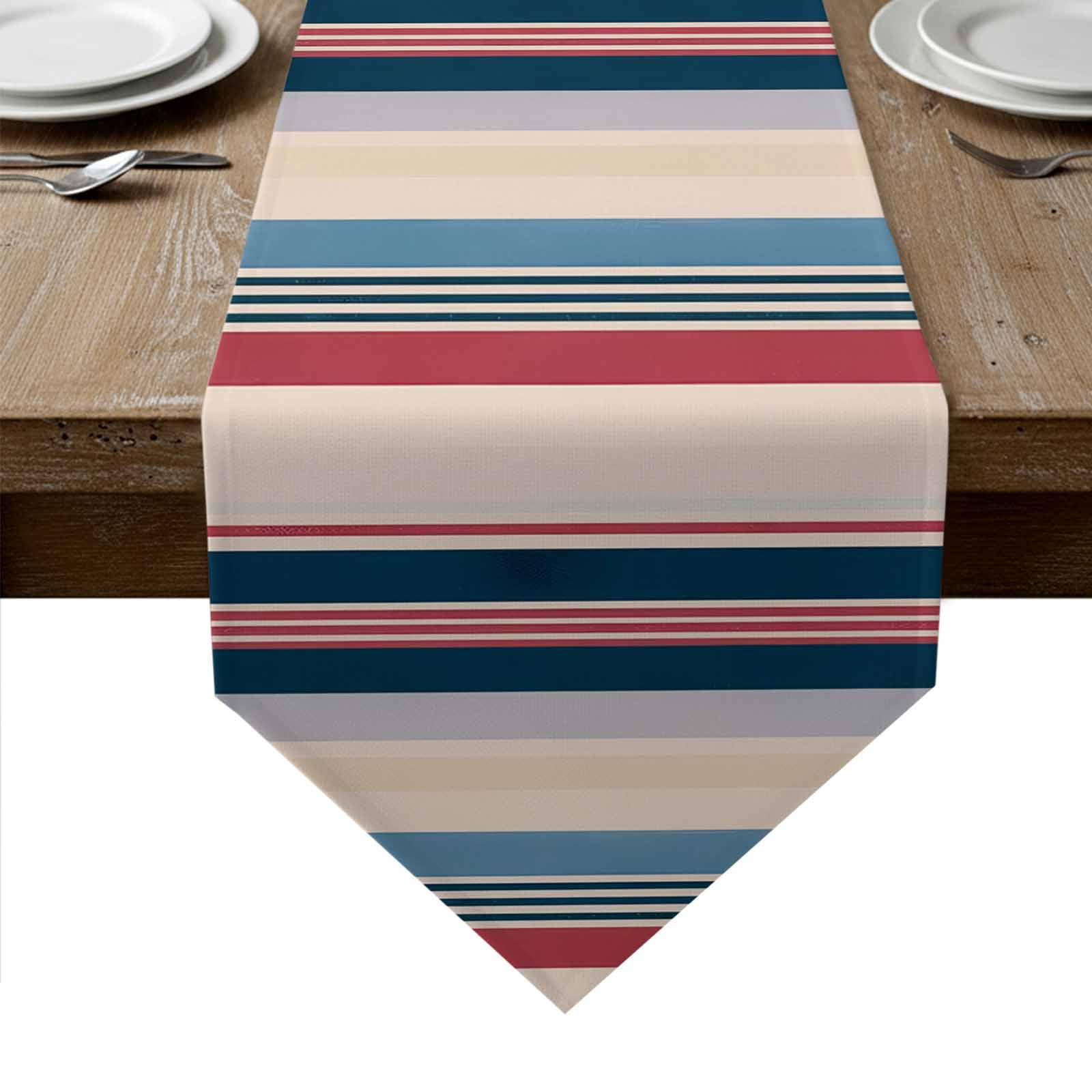 Blue Red Striped Table Runner Linen Burlap Table Runner 60 Inches Long ...