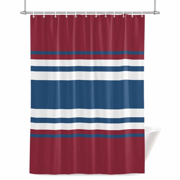 Blue Red Stripes Shower Curtains for Bathroom, Retro Country White Blue ...