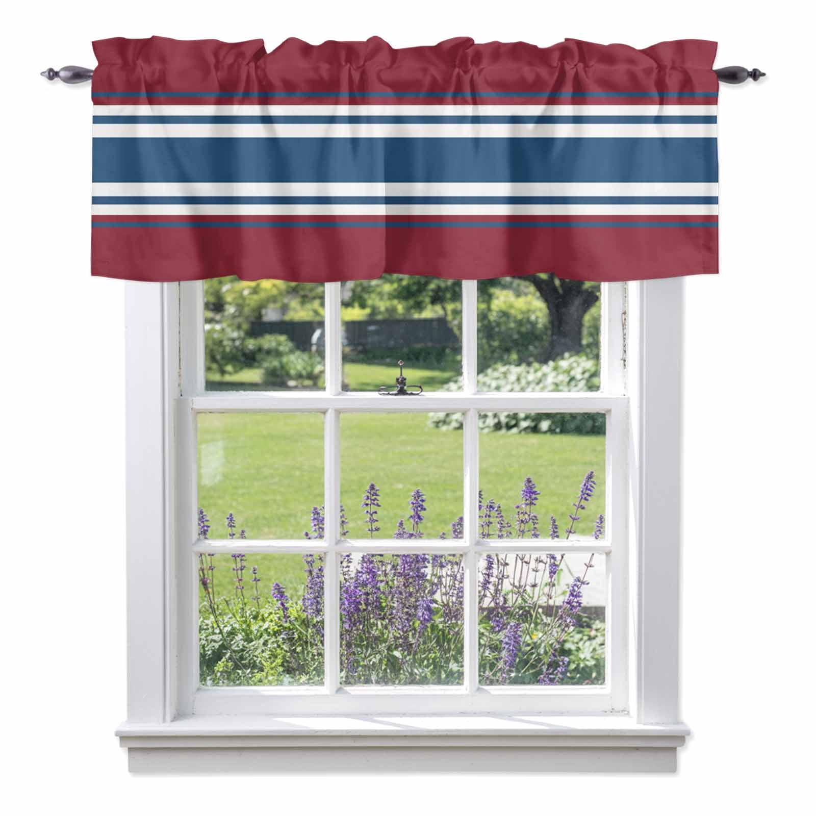 Blue Red Stripes Valances for Windows Retro Country White Blue Red ...
