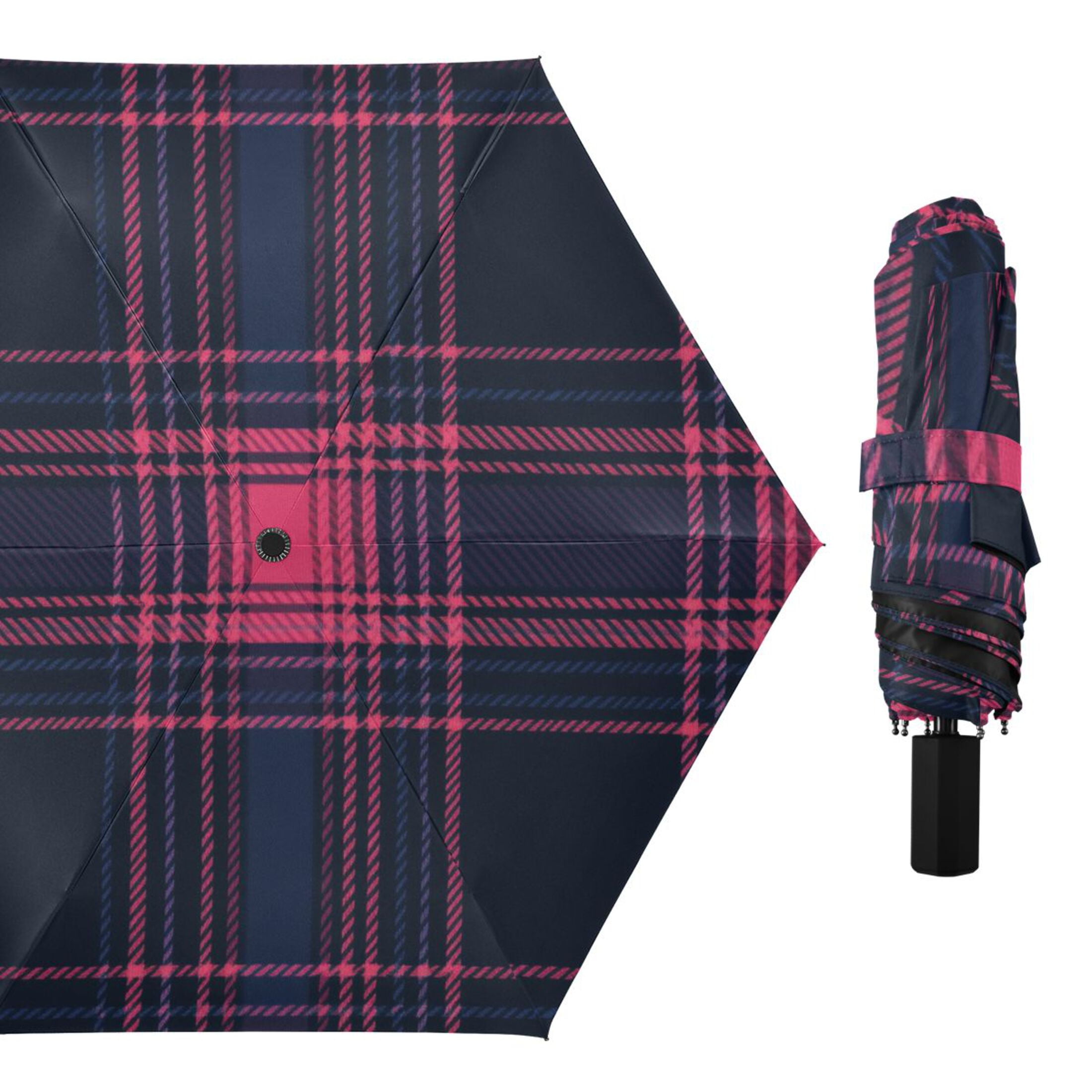 Blue Red Tartan Plaids All Weather Umbrella Triple Folding Parasol 6 ...