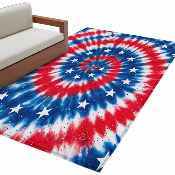 Blue Red Tie-dye Area Rugs Collection 4'x6', Vintage American Stars ...