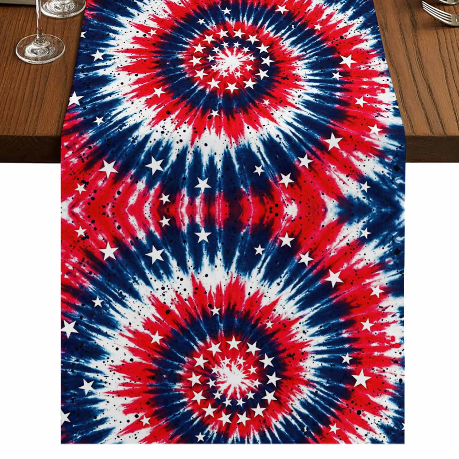 Blue Red Tie-dye Burlap Cotton Table Runner 18x72 Inches Long ...