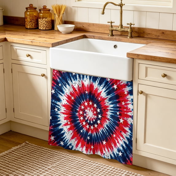 Blue Red Tie-dye Cabinet Curtains 35"W x 35"L, Independence Day Stars ...