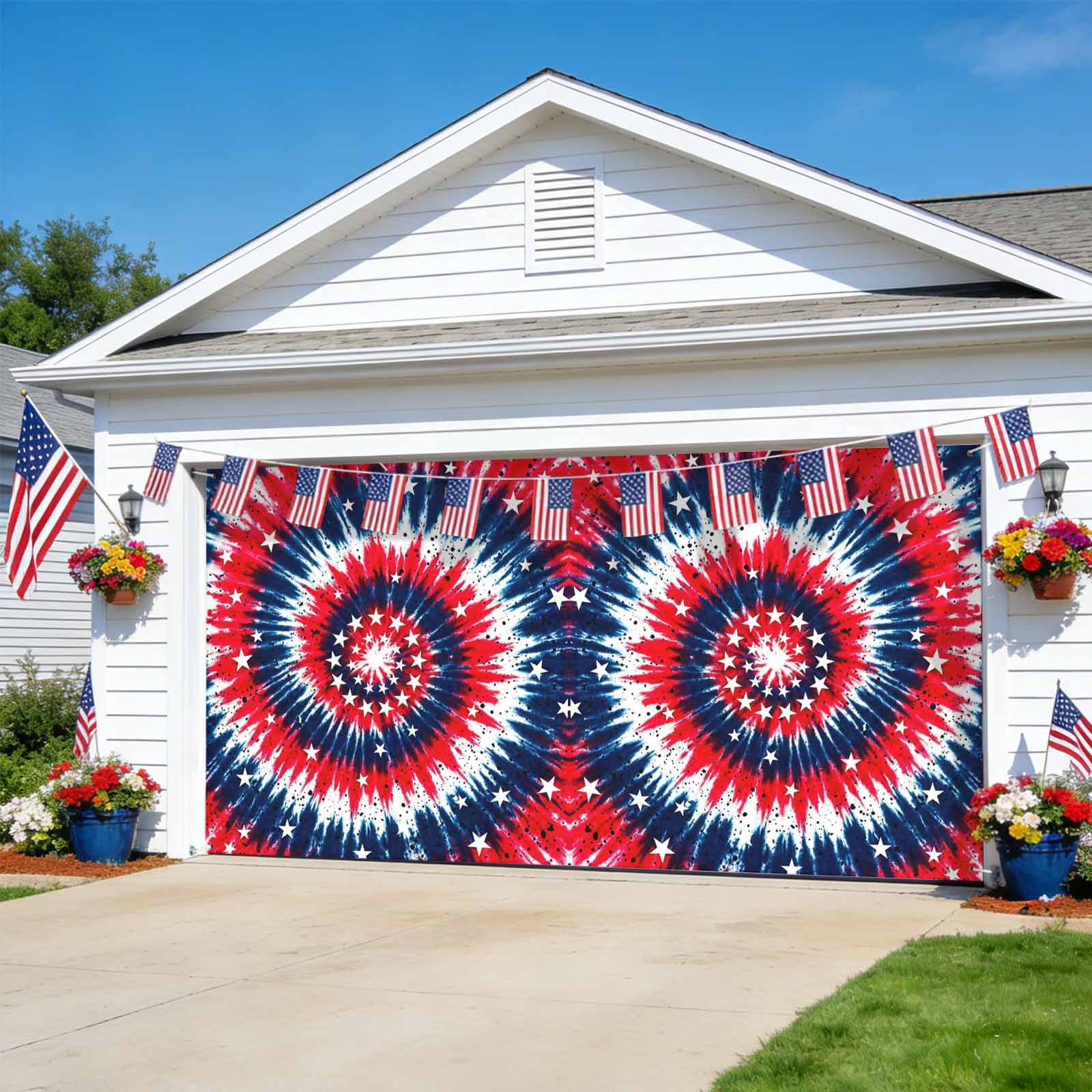 Blue Red Tie-dye Garage Door Cover Banner 7 x 16 FT, Independence Day ...