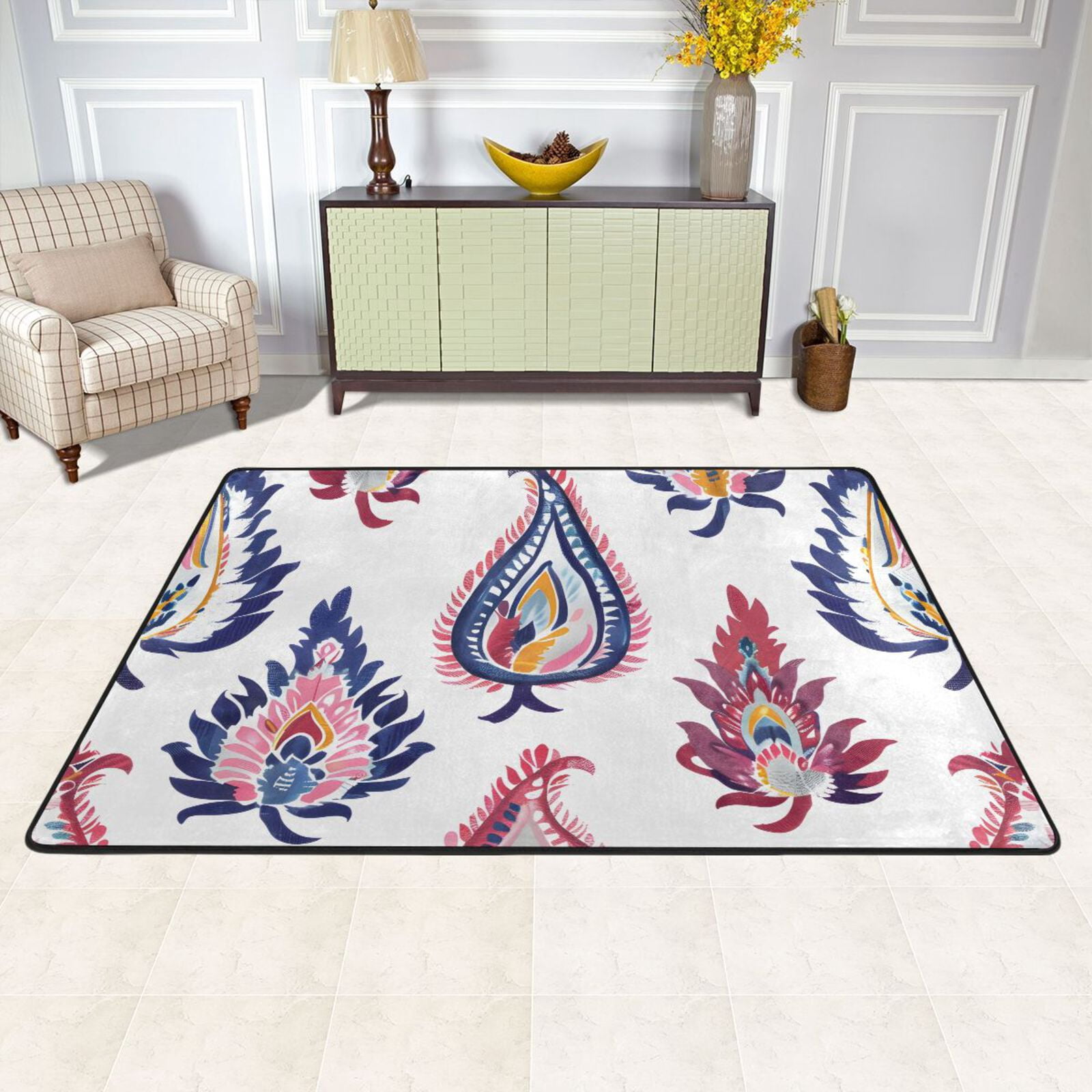 Blue Red Totems Area Rug Washable 72 x 48 Floor Carpet Mat Non Slip for ...