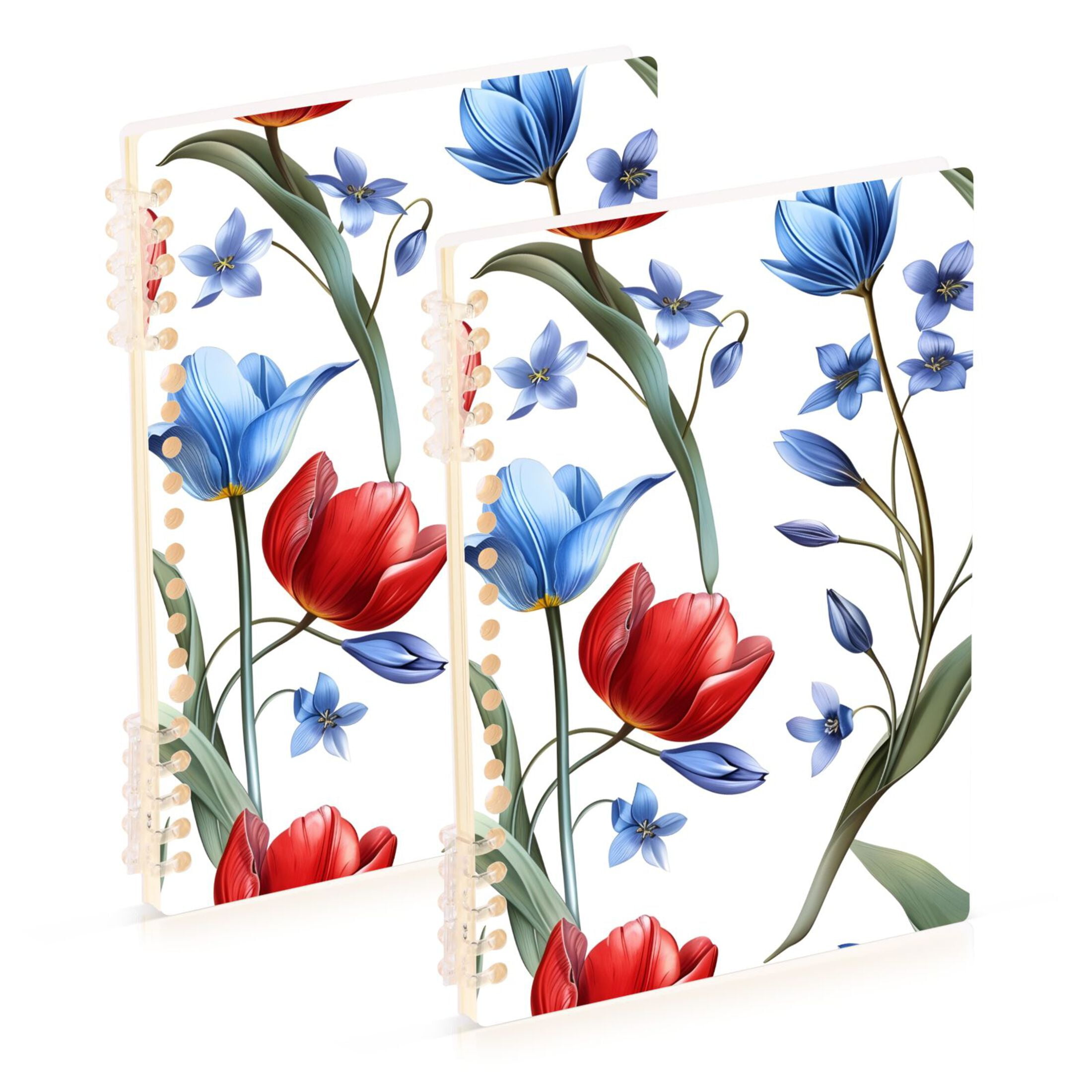 Blue Red Tulips Flowers 2 Pcs Spiral Notebooks 60 Sheets 120 Pages A5 ...