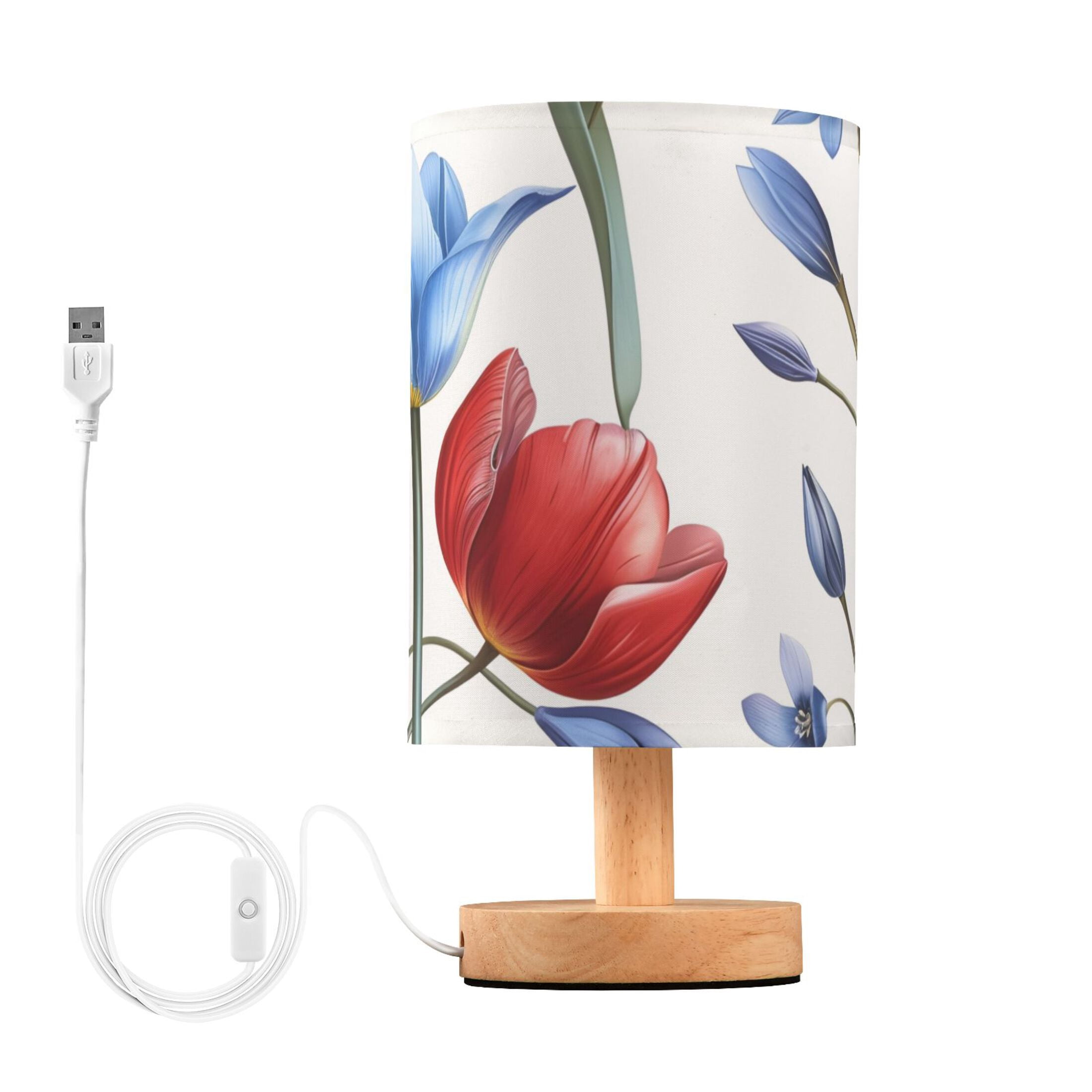 Blue Red Tulips Flowers Bedside Desk Lamp LED Table Nightstand Lamps ...