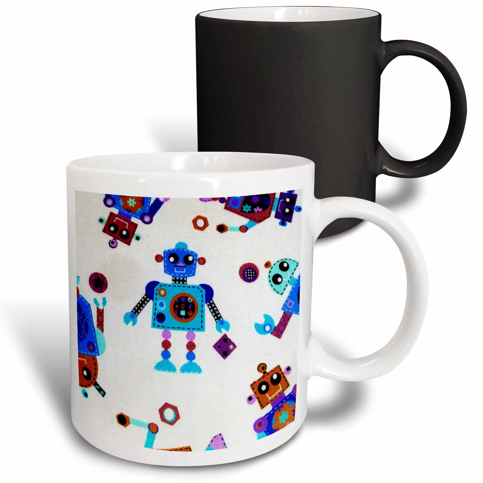Blue Red Turquoise Robots On White 11oz Magic Transforming Mug mug ...