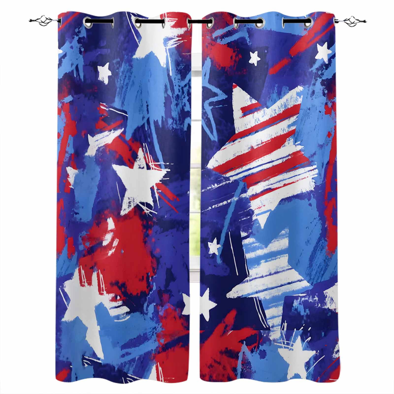 Blue Red USA Flag Blackout Curtains for Bedroom/Living Room, Thermal ...