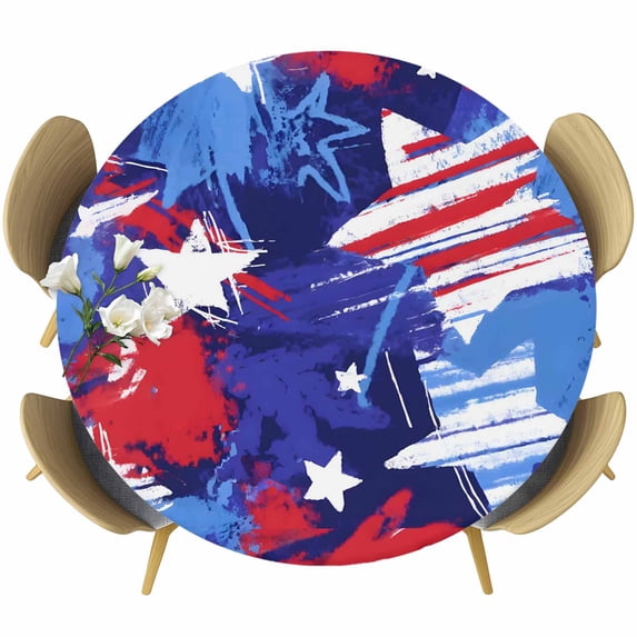 Blue Red USA Flag Round Tablecloth 36-44 Inch Round Fitted Table Cloth ...
