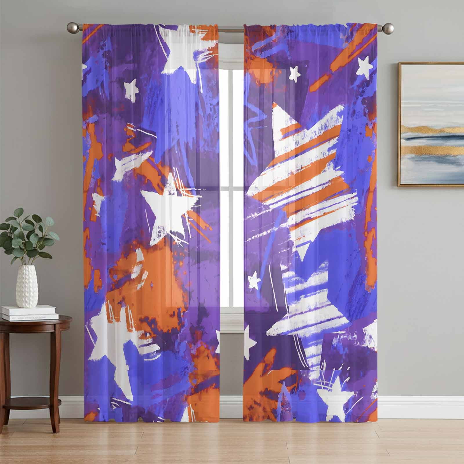 Blue Red USA Flag Sheer Curtains for Living Room Bedroom Abstract Moden ...