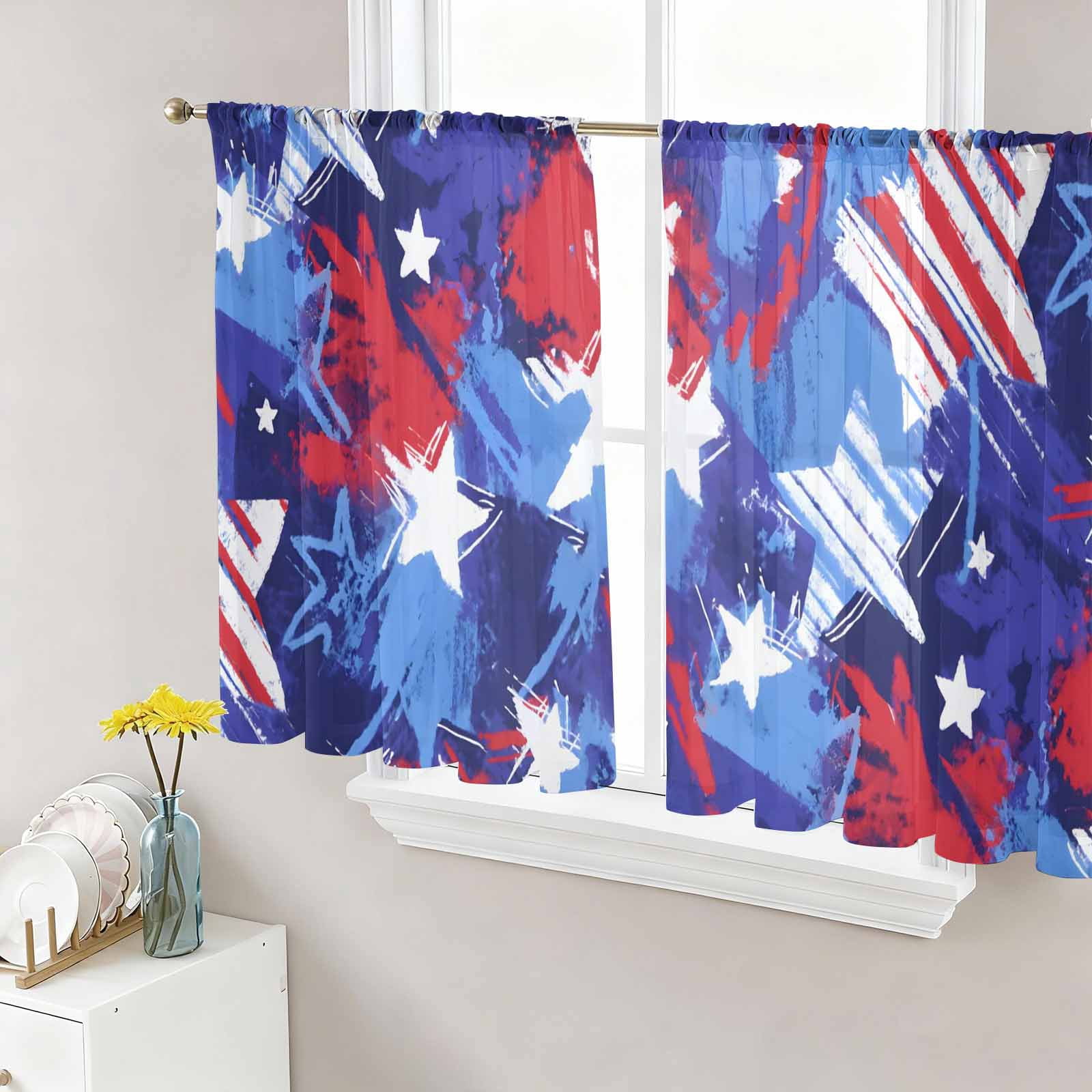 Blue Red USA Flag Sheer Curtains for Living Room Bedroom Abstract Navy ...