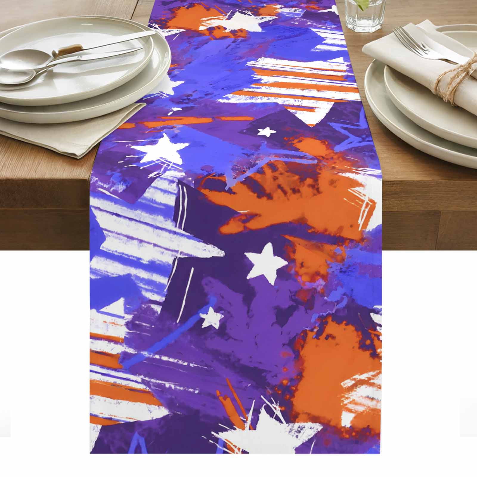 Blue Red USA Flag Table Runner Abstract Moden Oil Painting 4th of July ...