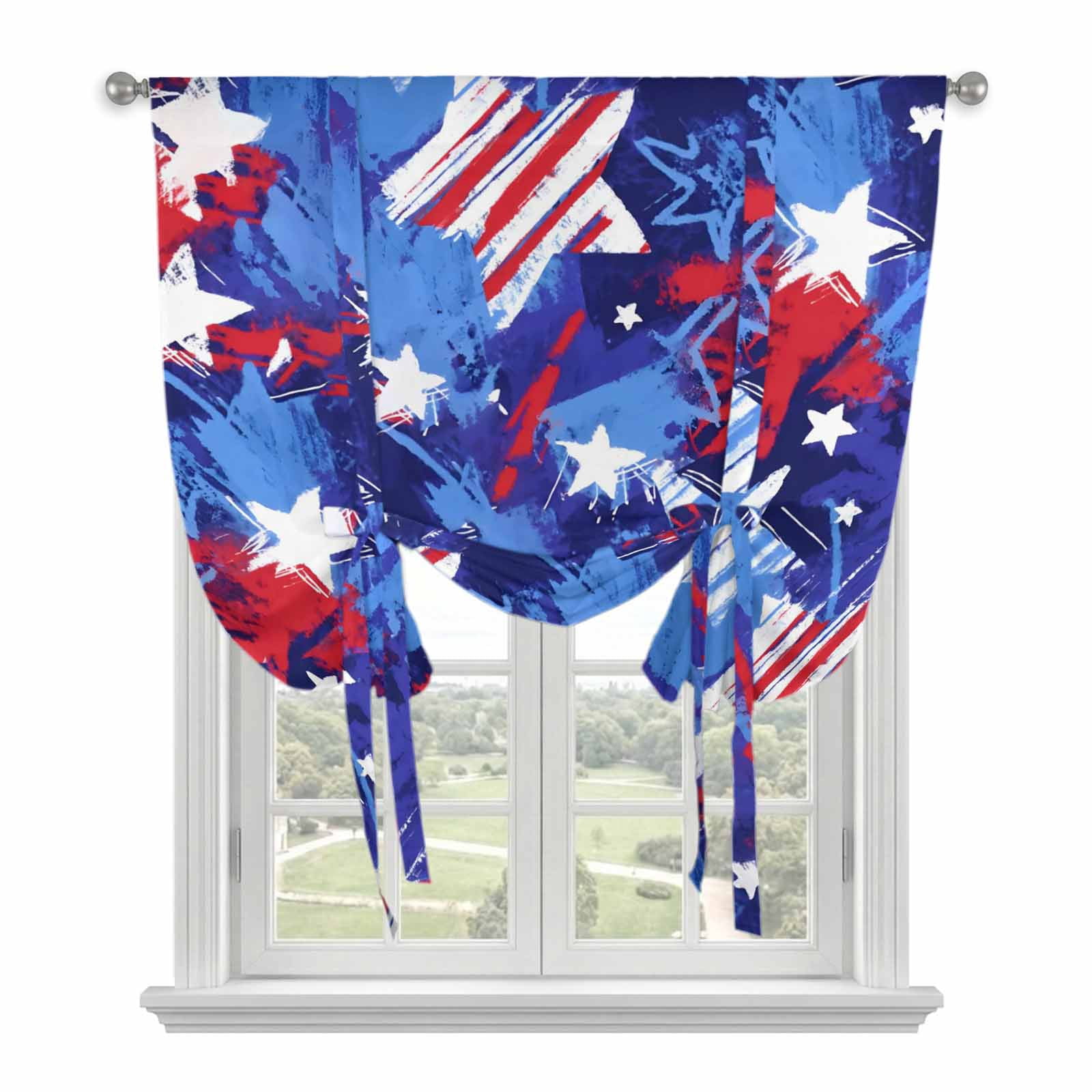 Blue Red USA Flag Tie Up Curtains for Window, Thermal Insulated Balloon ...