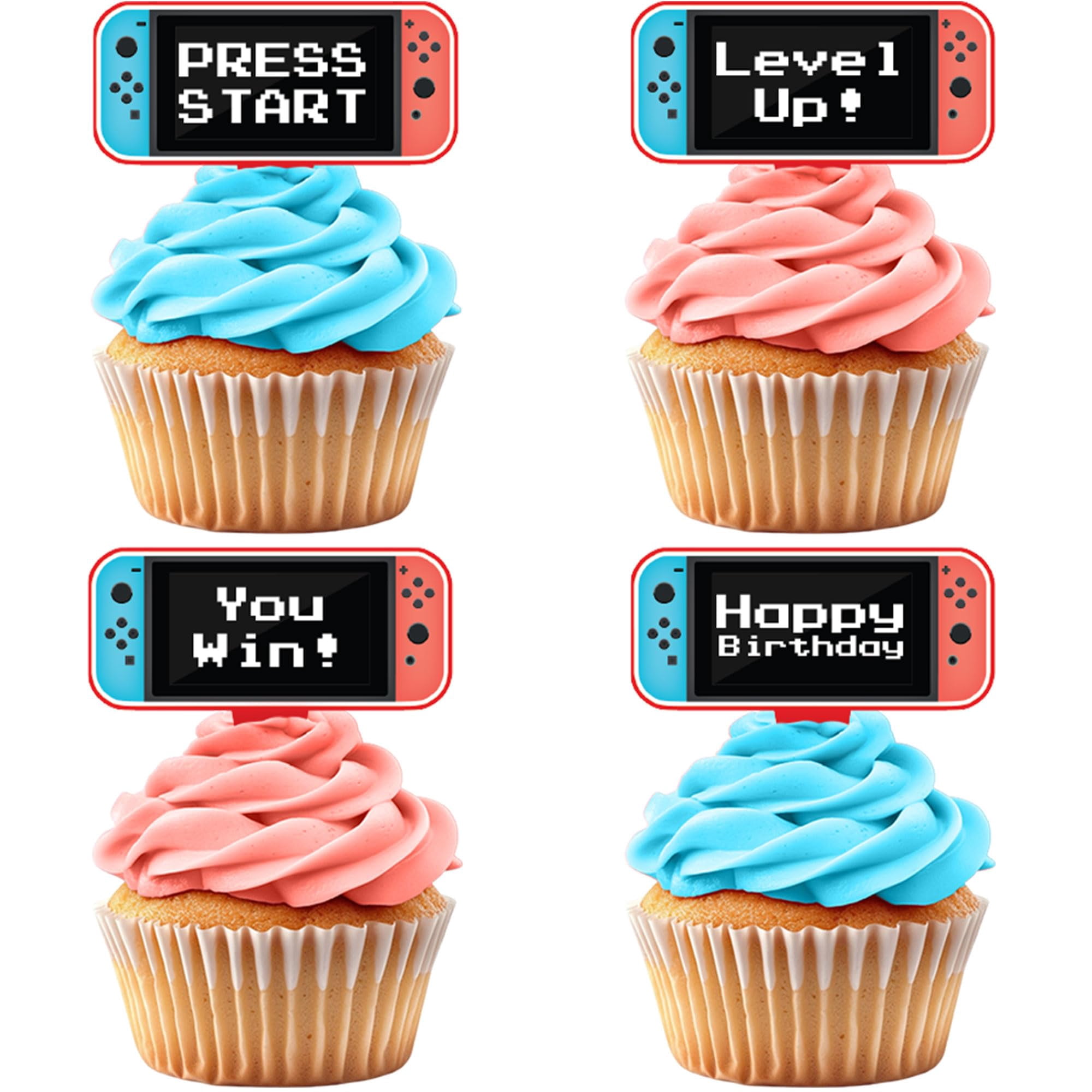 Blue and Red Video Game Controller AIS1 Cupcake Toppers, Set of 40 ...