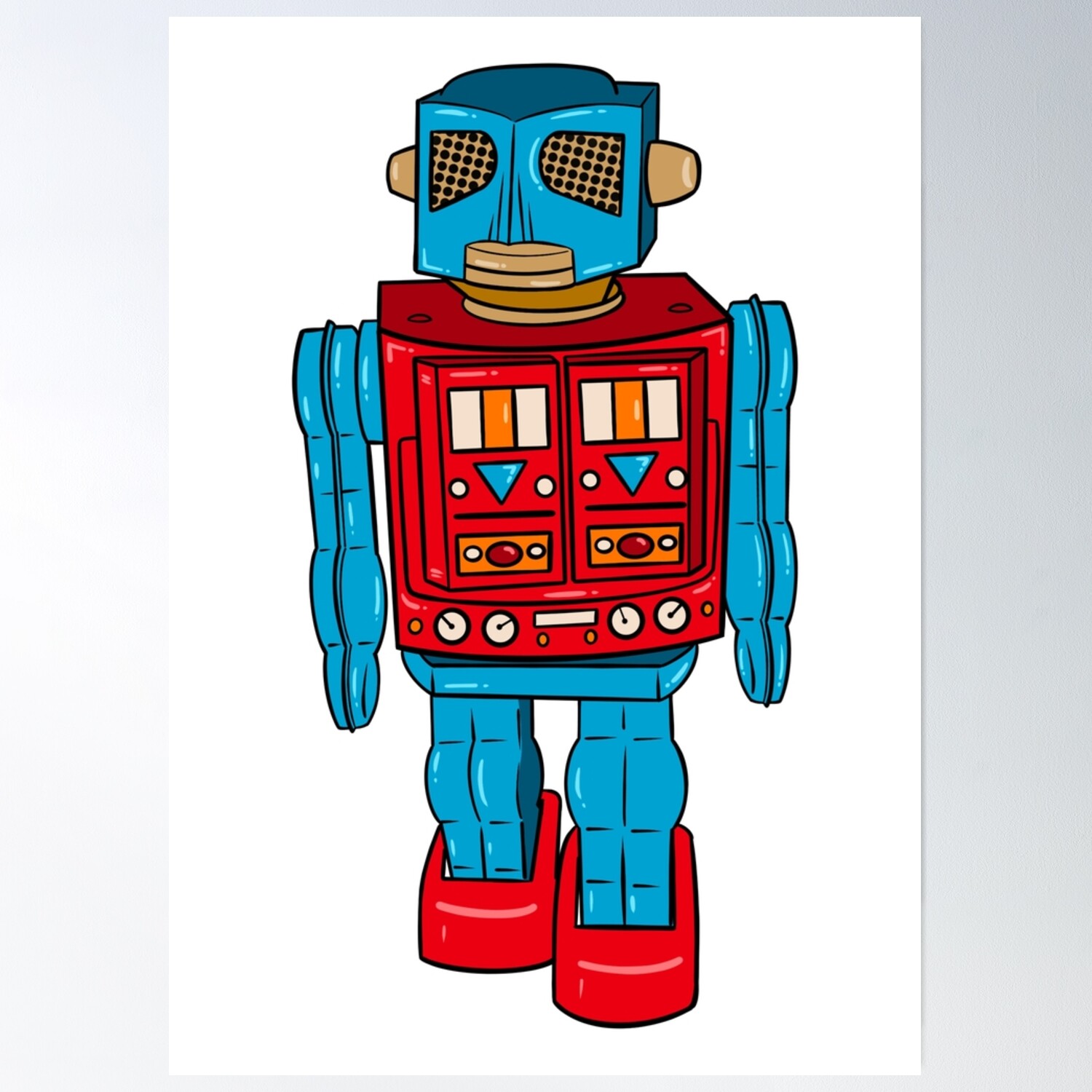 Blue Red Vintage Robot Poster Wall Art, Modern Wall Decor, 24x36 ...