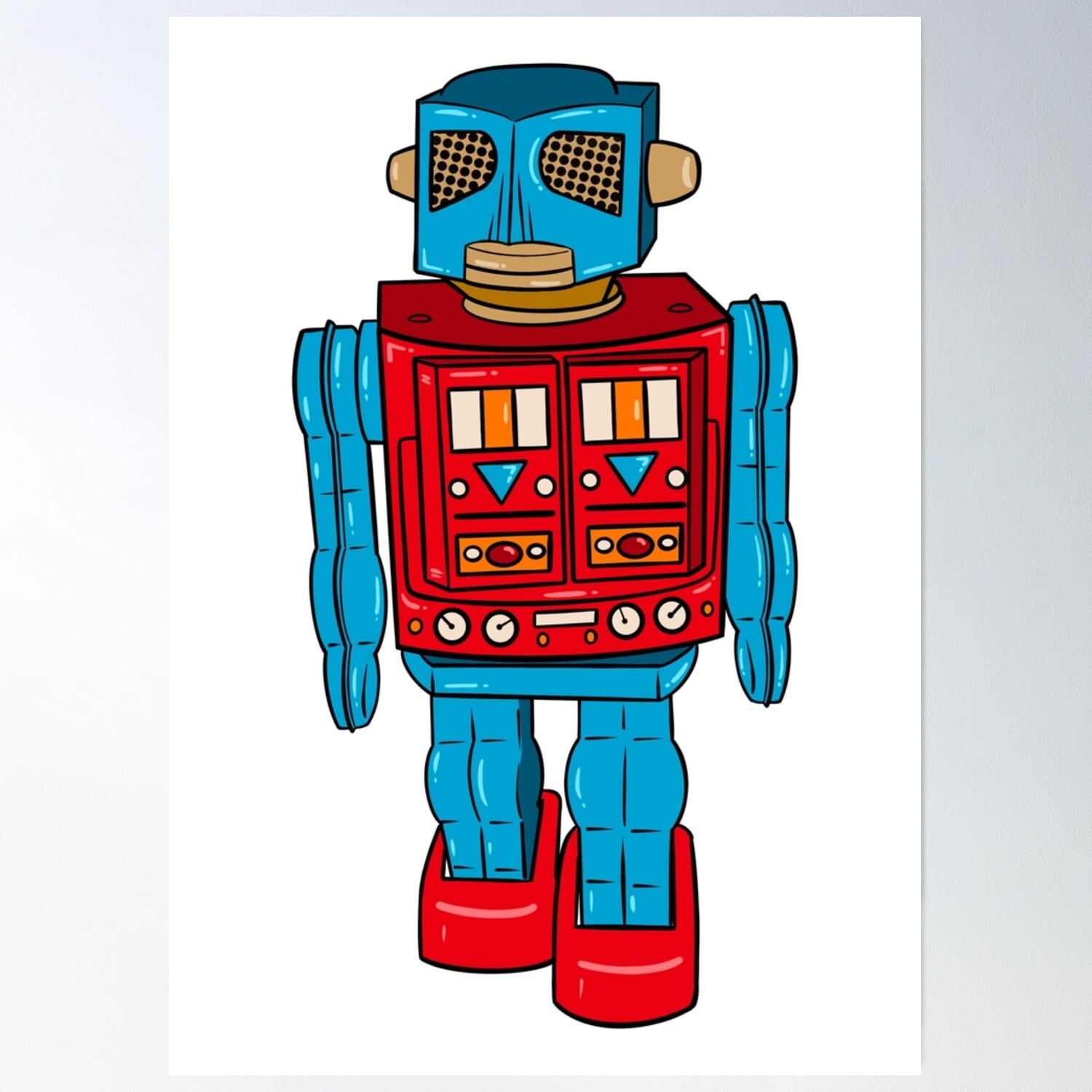 Blue Red Vintage Robot Poster Wall Art, Modern Wall Decor, 8x12 ...