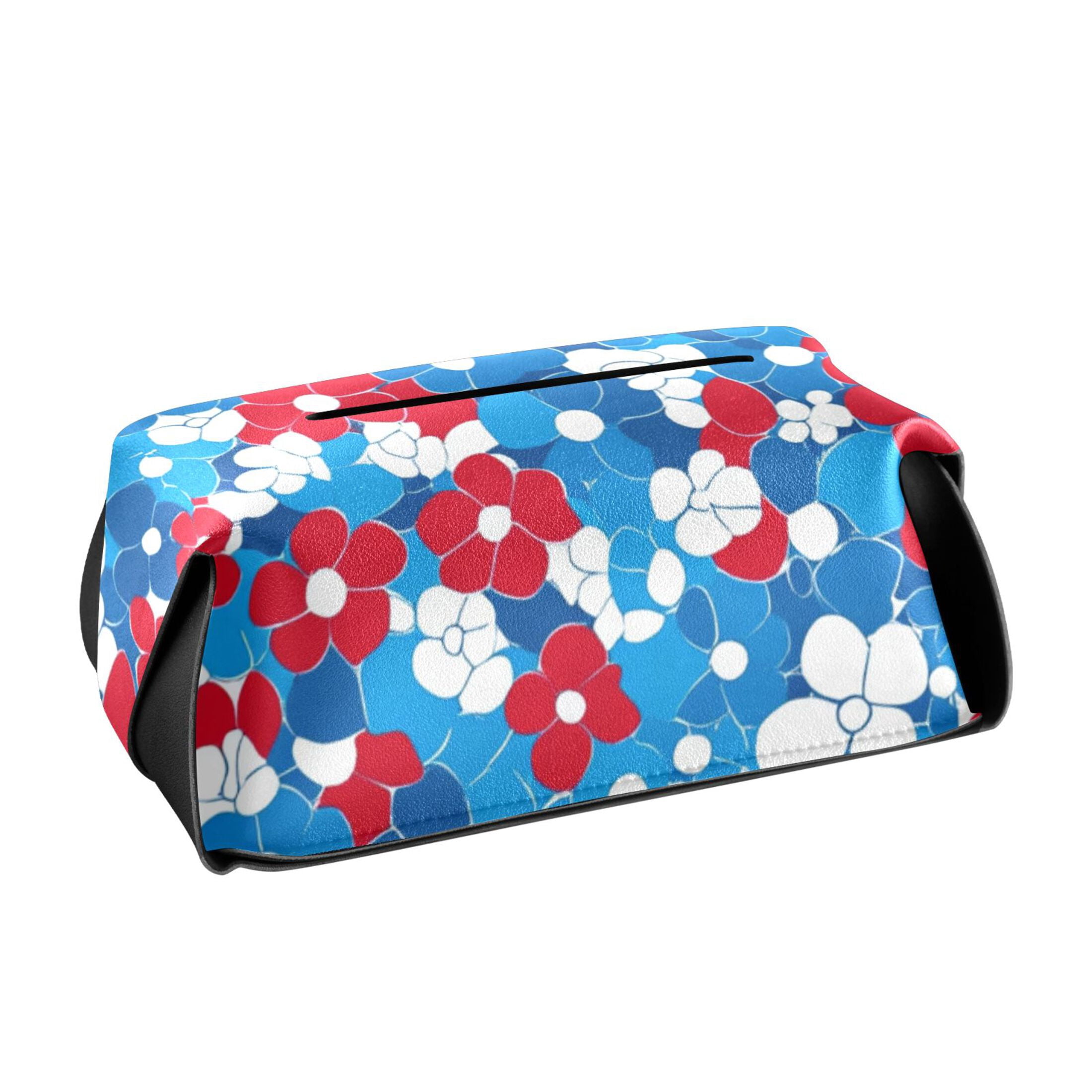 Blue Red White Flowers Tissue Box Cover Leather Square Rectangle Tissue ...