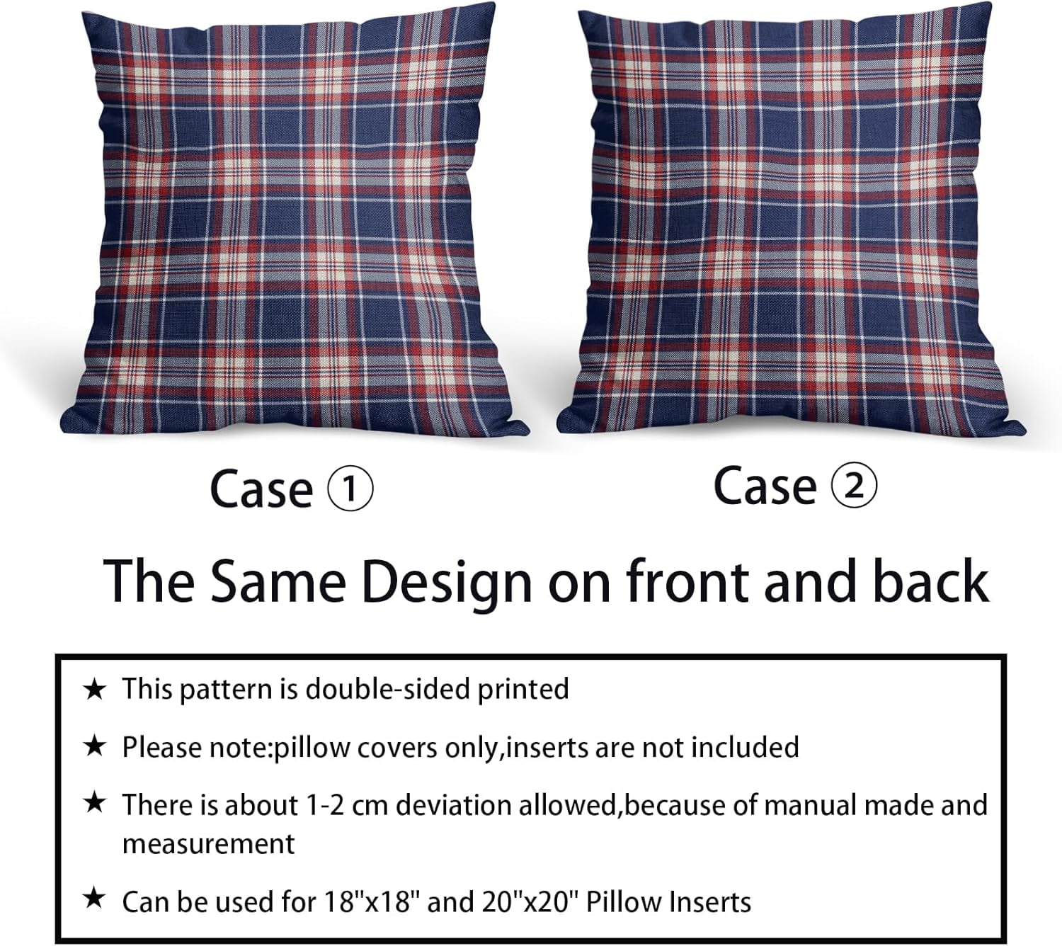 Blue Red White Patriotic Plaid 4th of July Pillow Covers 16x16 Set of 2 ...