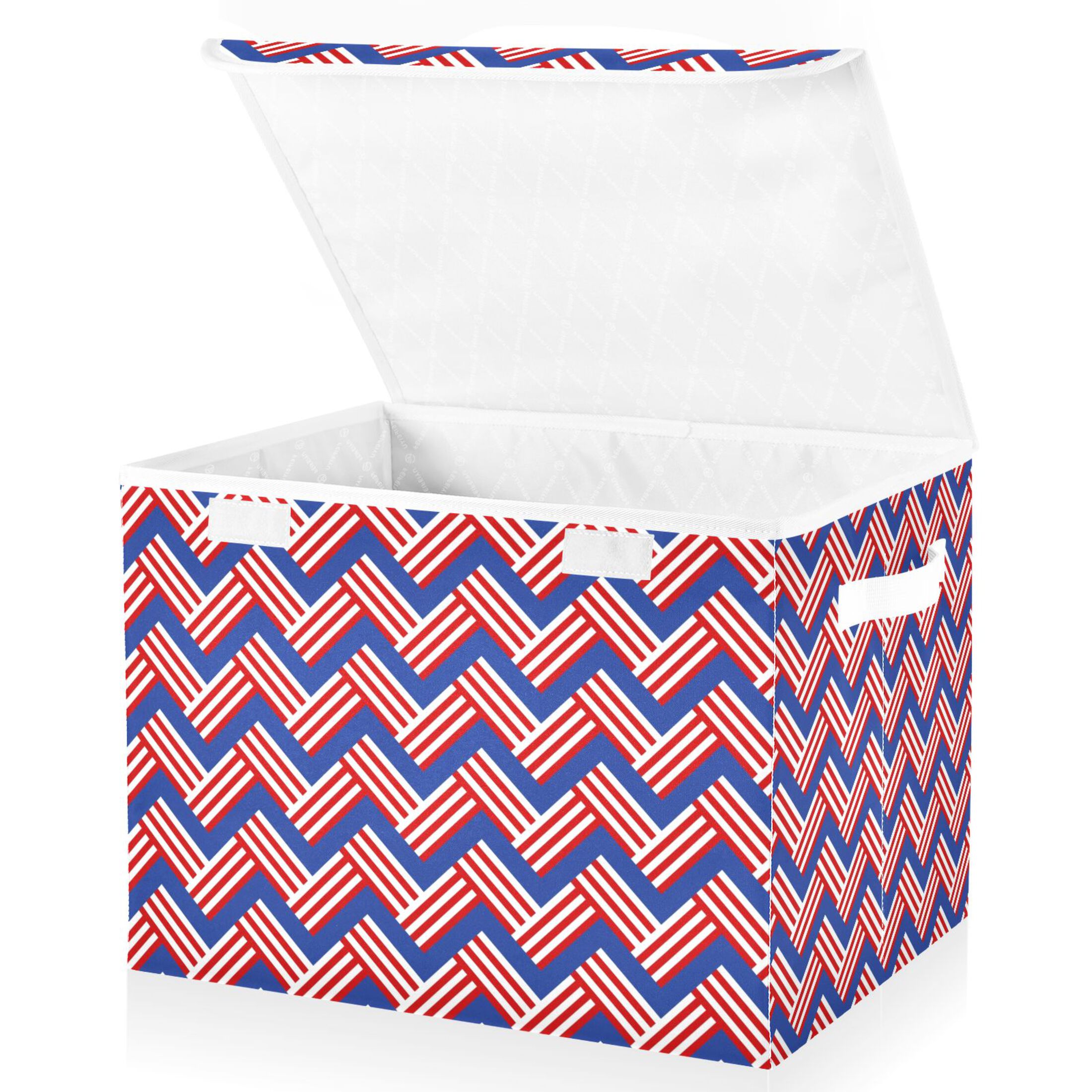 Blue Red White Stripe Large Lidded Storage Bin Foldable Storage Boxes ...