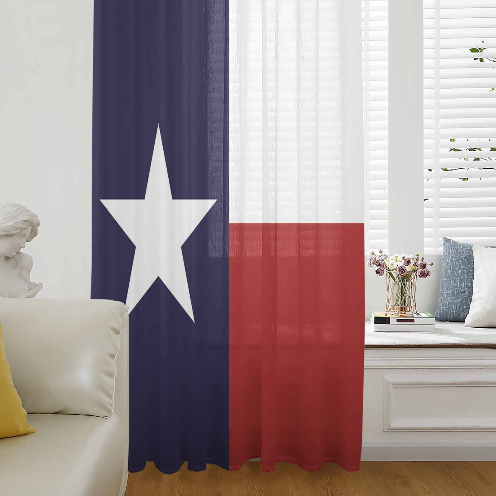 Blue Red White Texas Flag with Star,Sheer Curtains 54 Inch Length,Light ...