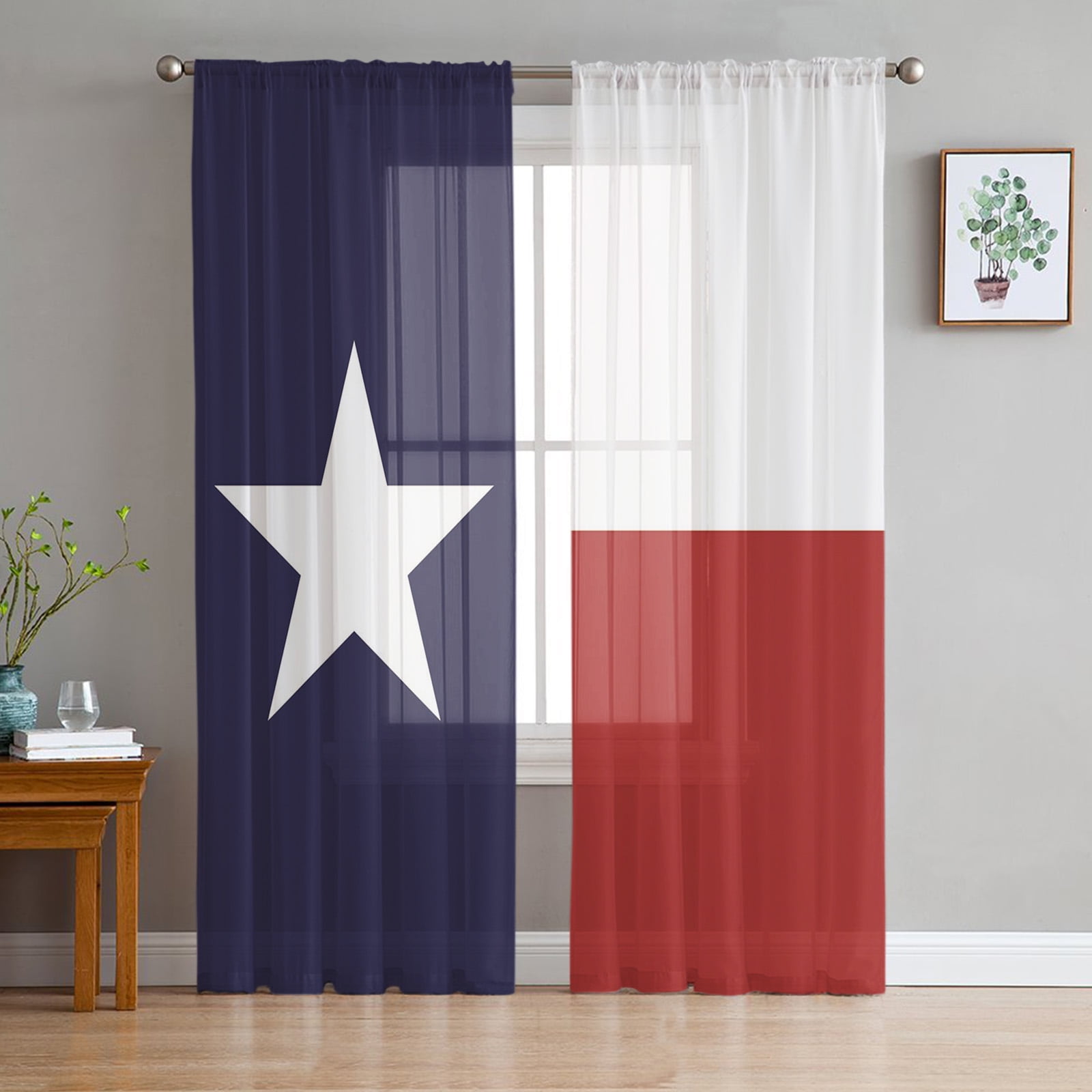 Blue Red White Texas Flag with Star, Sheer Curtains 72 Inch Length 2 ...