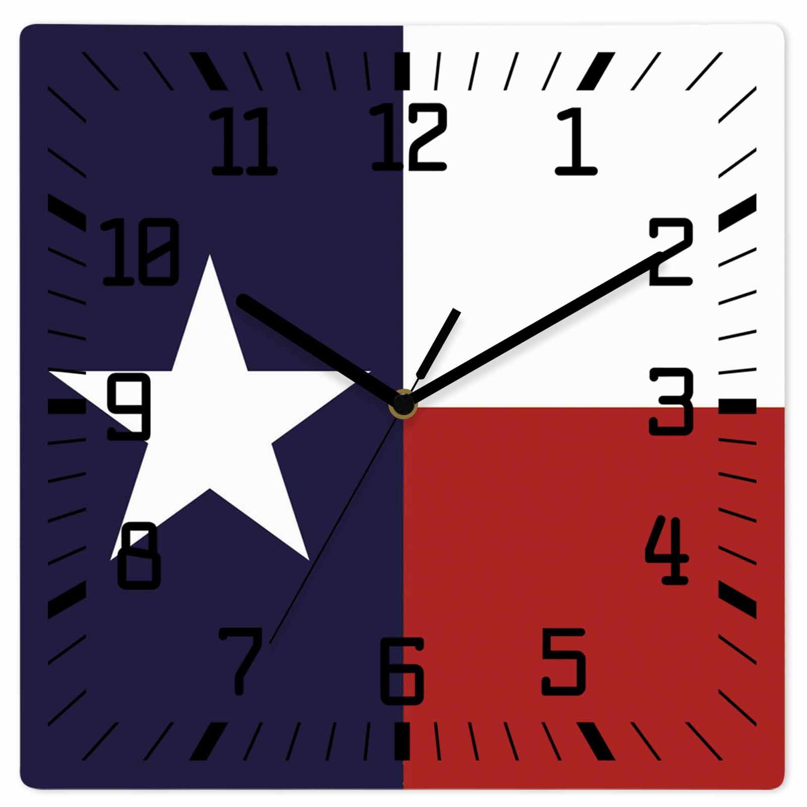 Blue Red White Texas Flag with Star, Wooden Wall Clock Silent Non ...