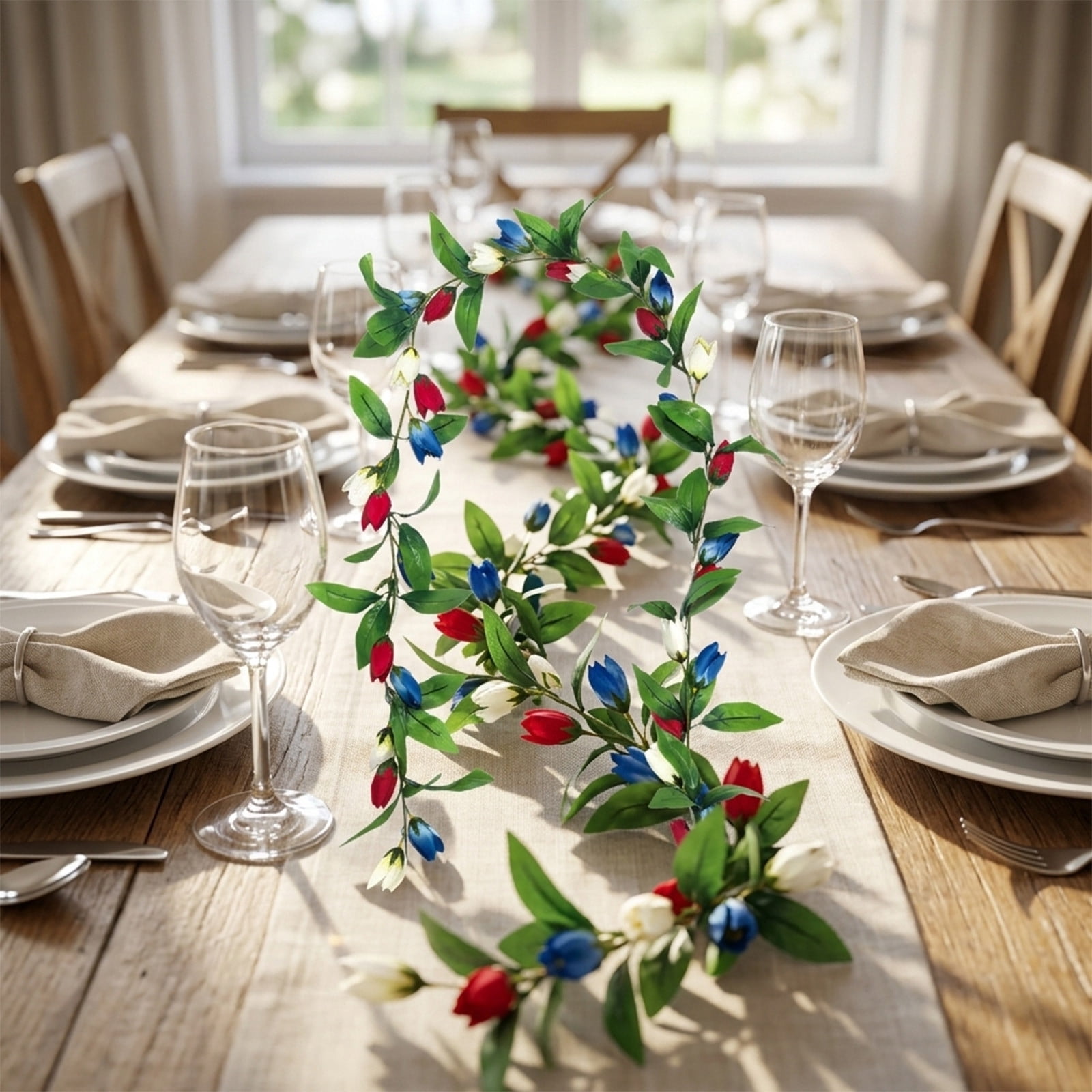 Blue Red White Tulips Vine | 68.9in Artificial Flowers for Home Decor ...