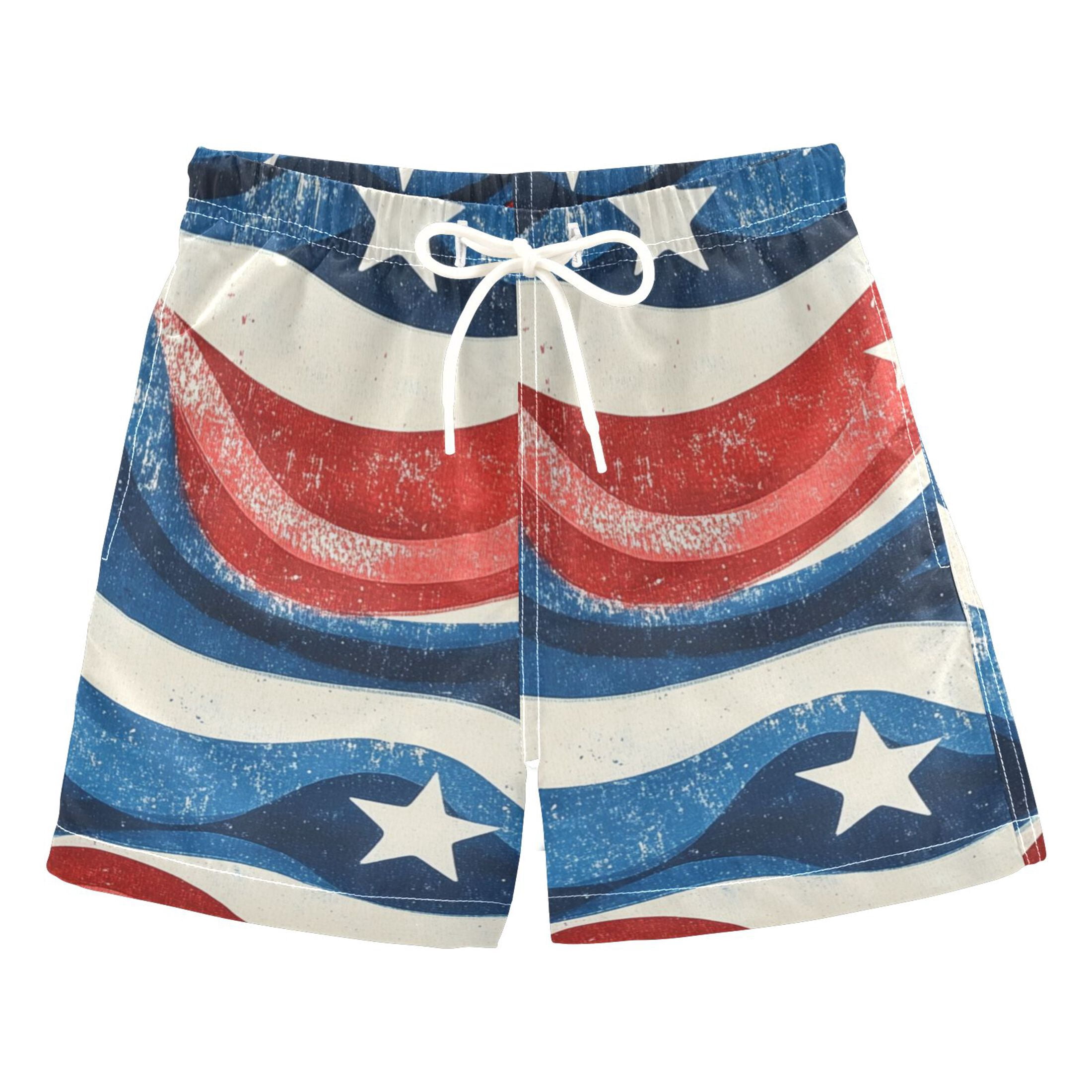 Blue Red White Waves with Stars Boys' Swim Trunks Board Shorts Beach ...