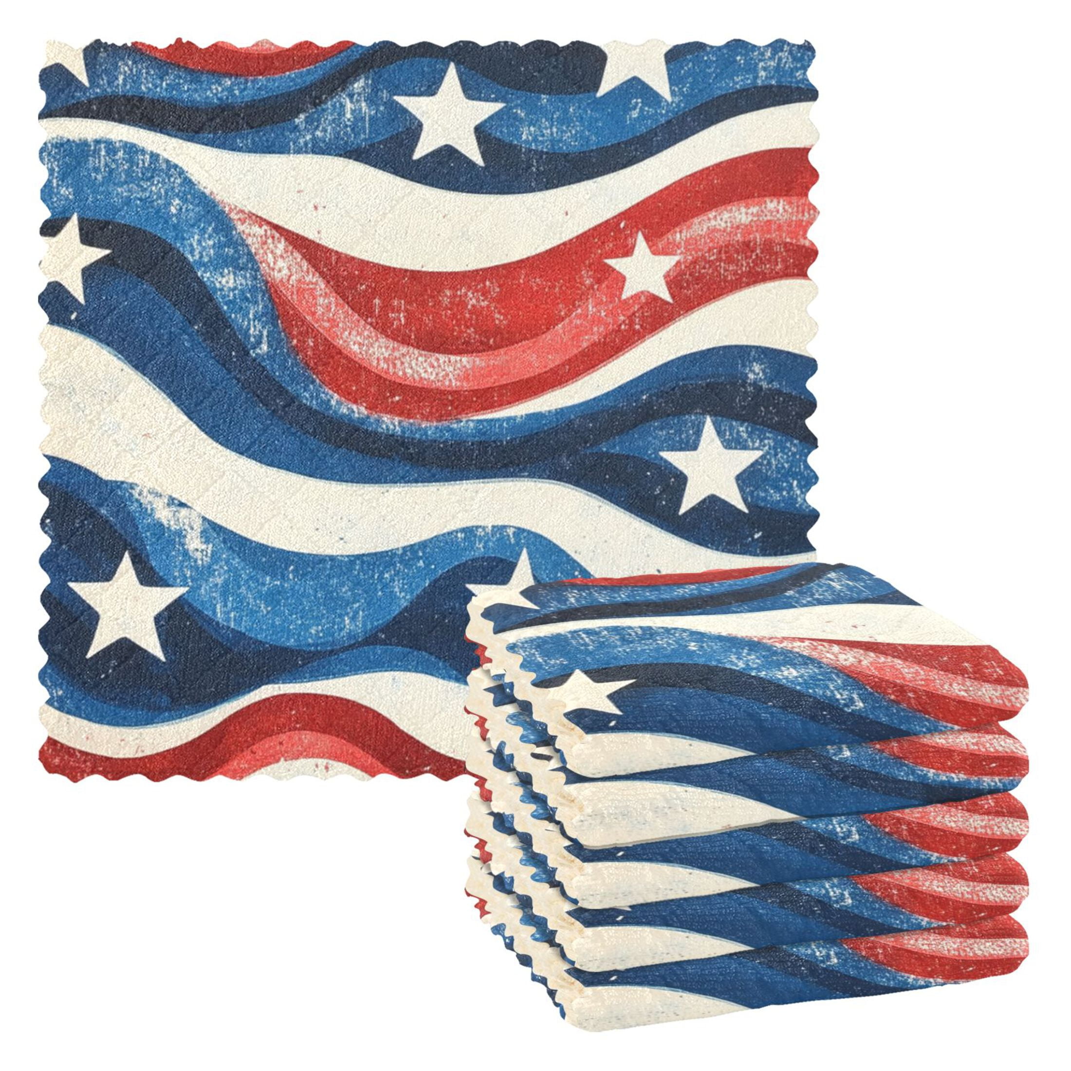 Blue Red White Waves with Stars Dish Cloths Dish Towels Cleaning Cloths ...