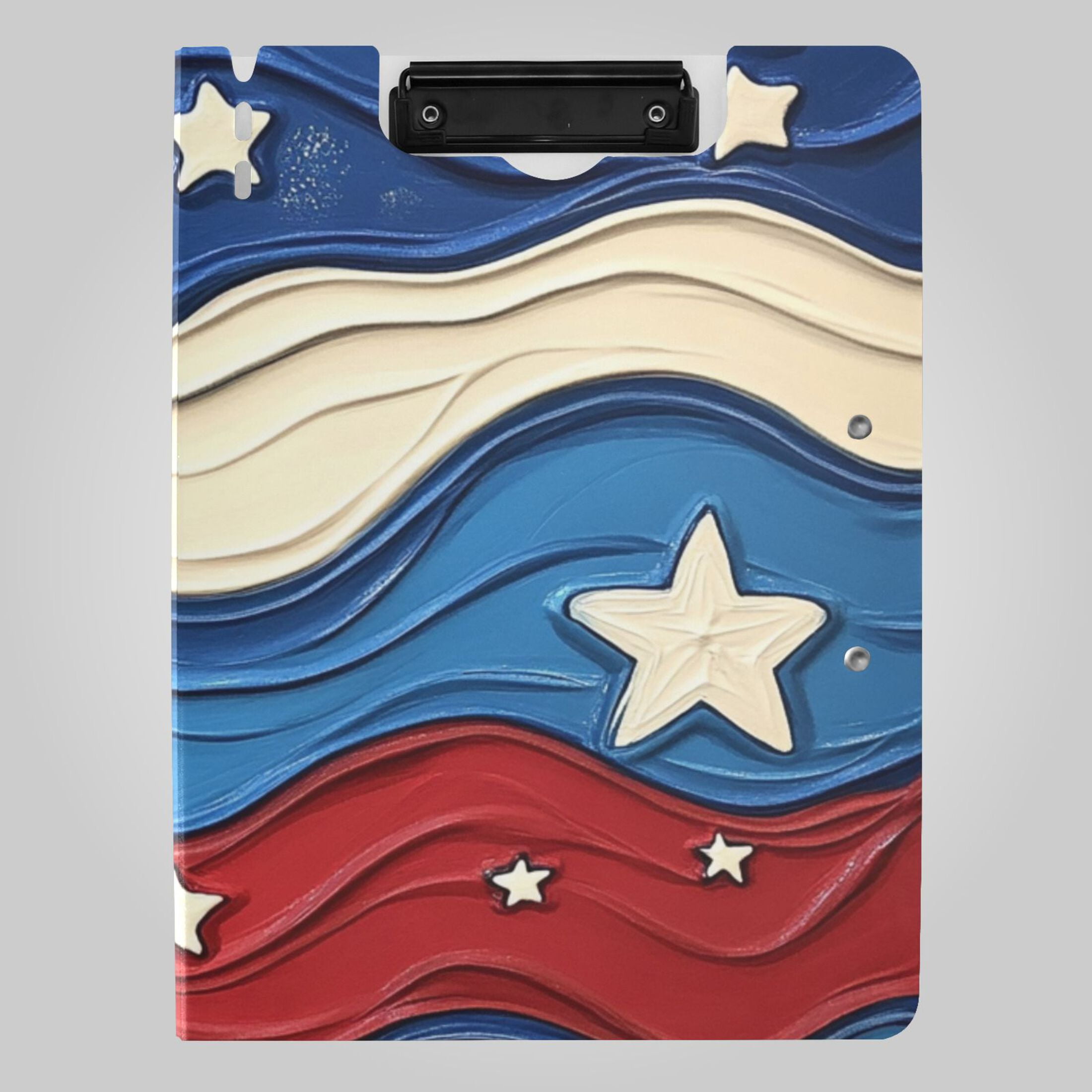 Blue Red White Wavy Stars Oil Painting Foldable Binder Folder Clipboard ...
