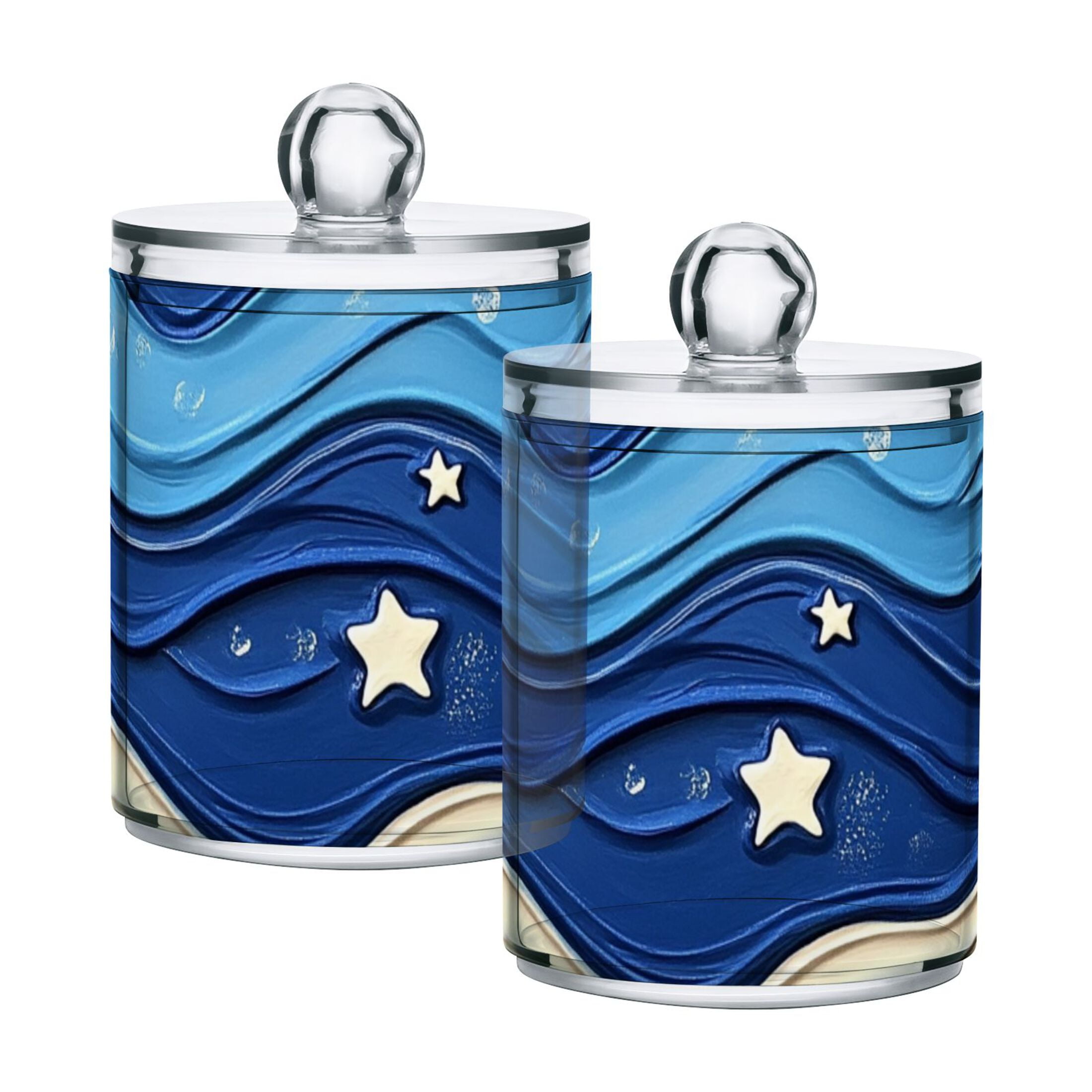 Blue Red White Wavy Stars Oil Painting Translucent Plastic Cans Storage ...