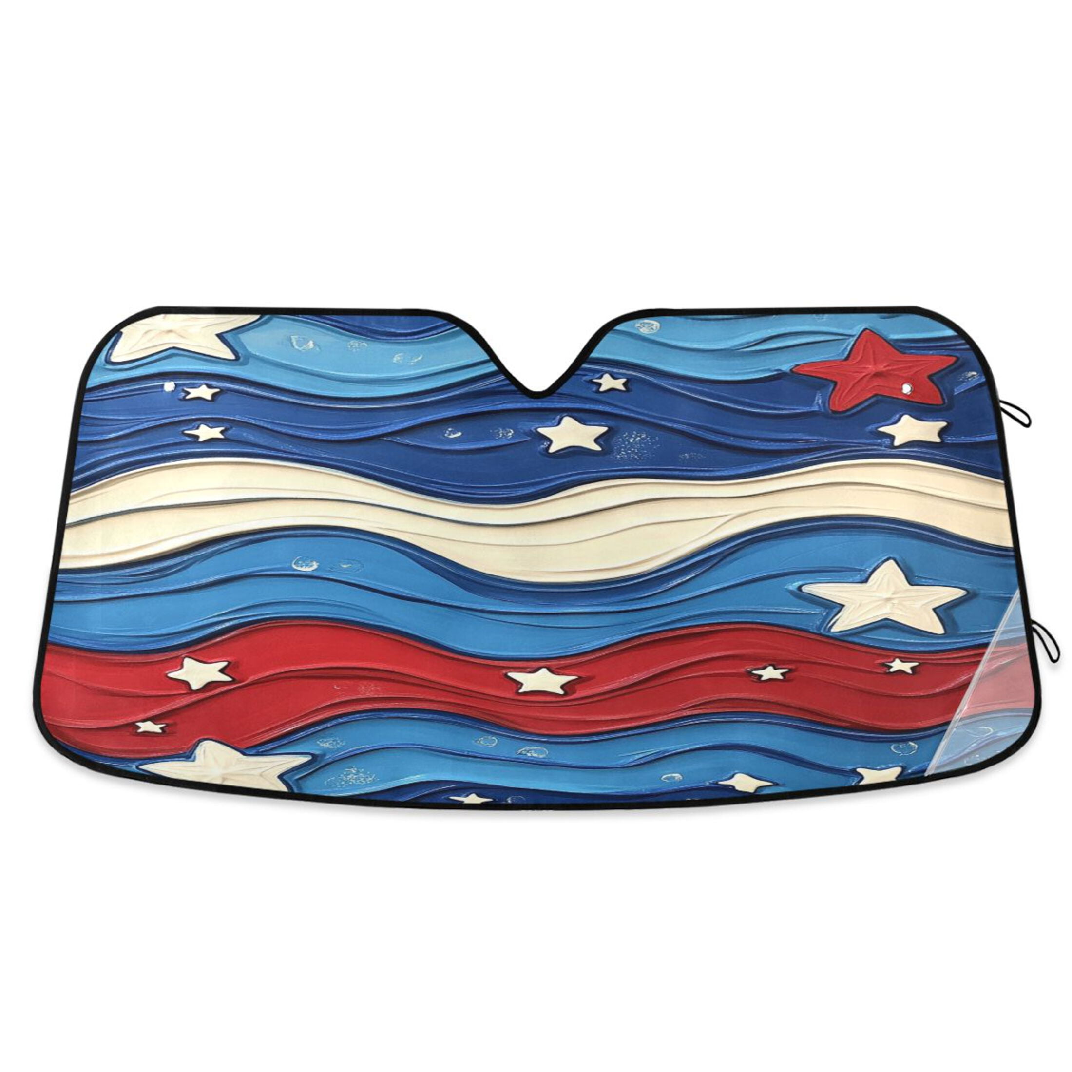 Blue Red White Wavy Stars Oil Painting Windshield Sun Shade Automobile ...