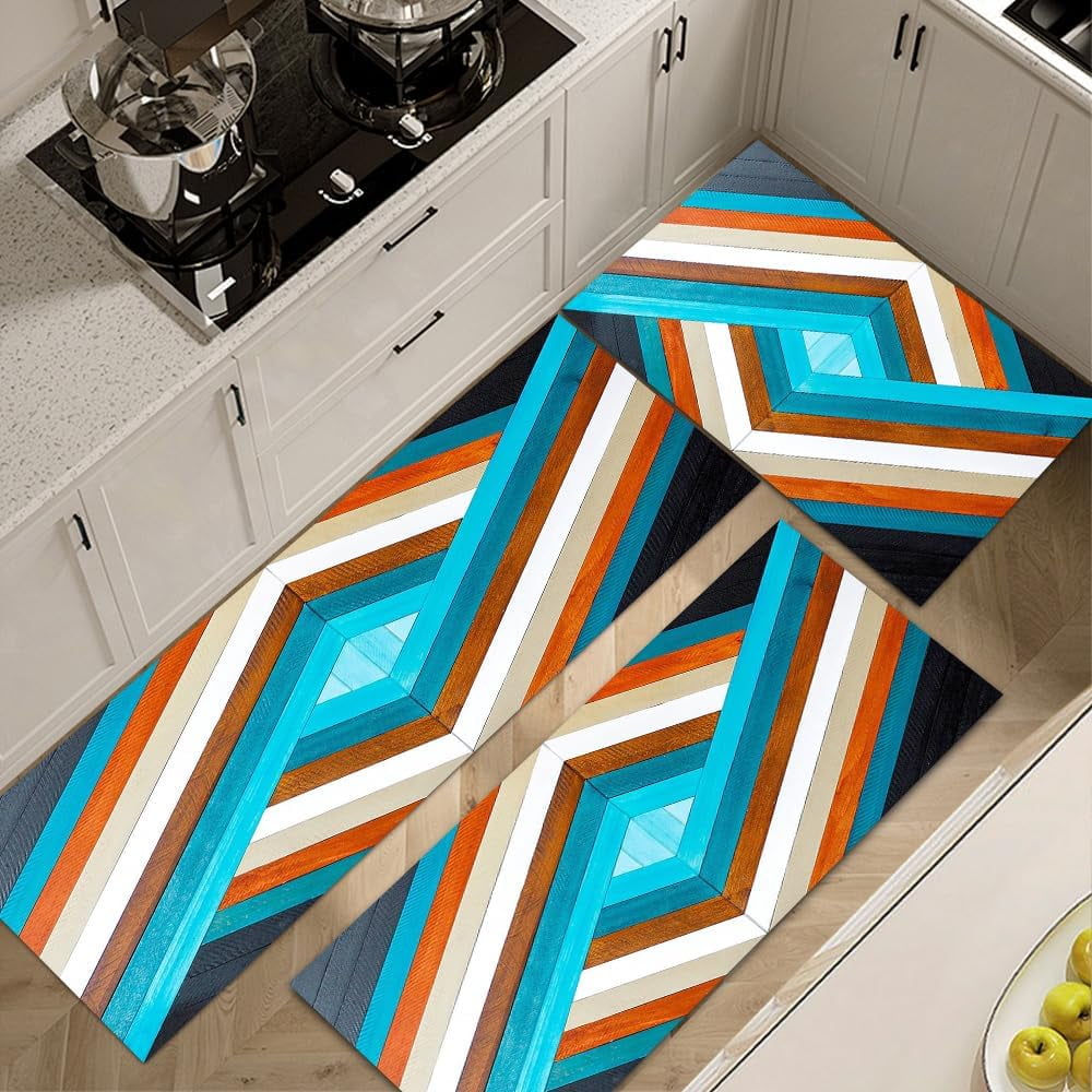 Blue Red Wood Textured Geometric Rugs Colorful Patchwork Rugs Farmhouse ...