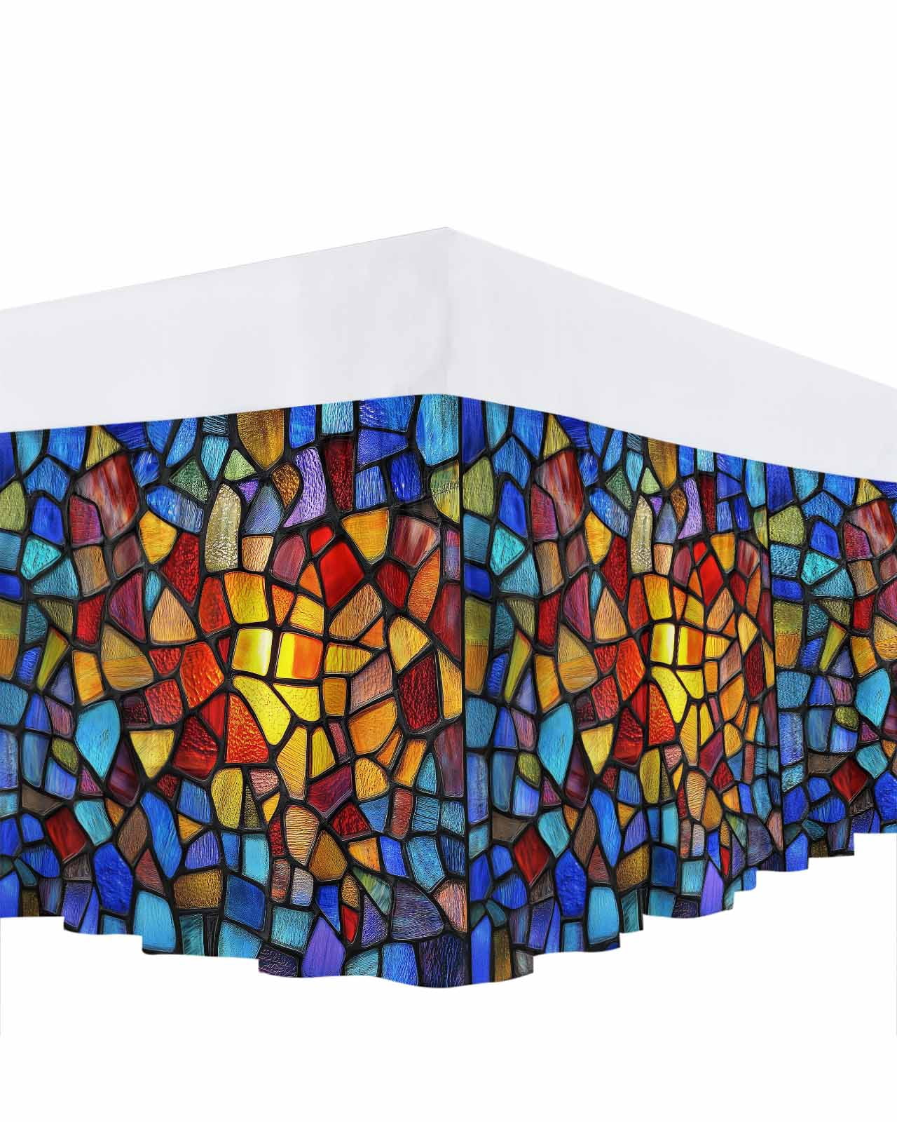 Blue Red Yellow Bed Skirt King Size, Modern Colored Rainbow Stained ...