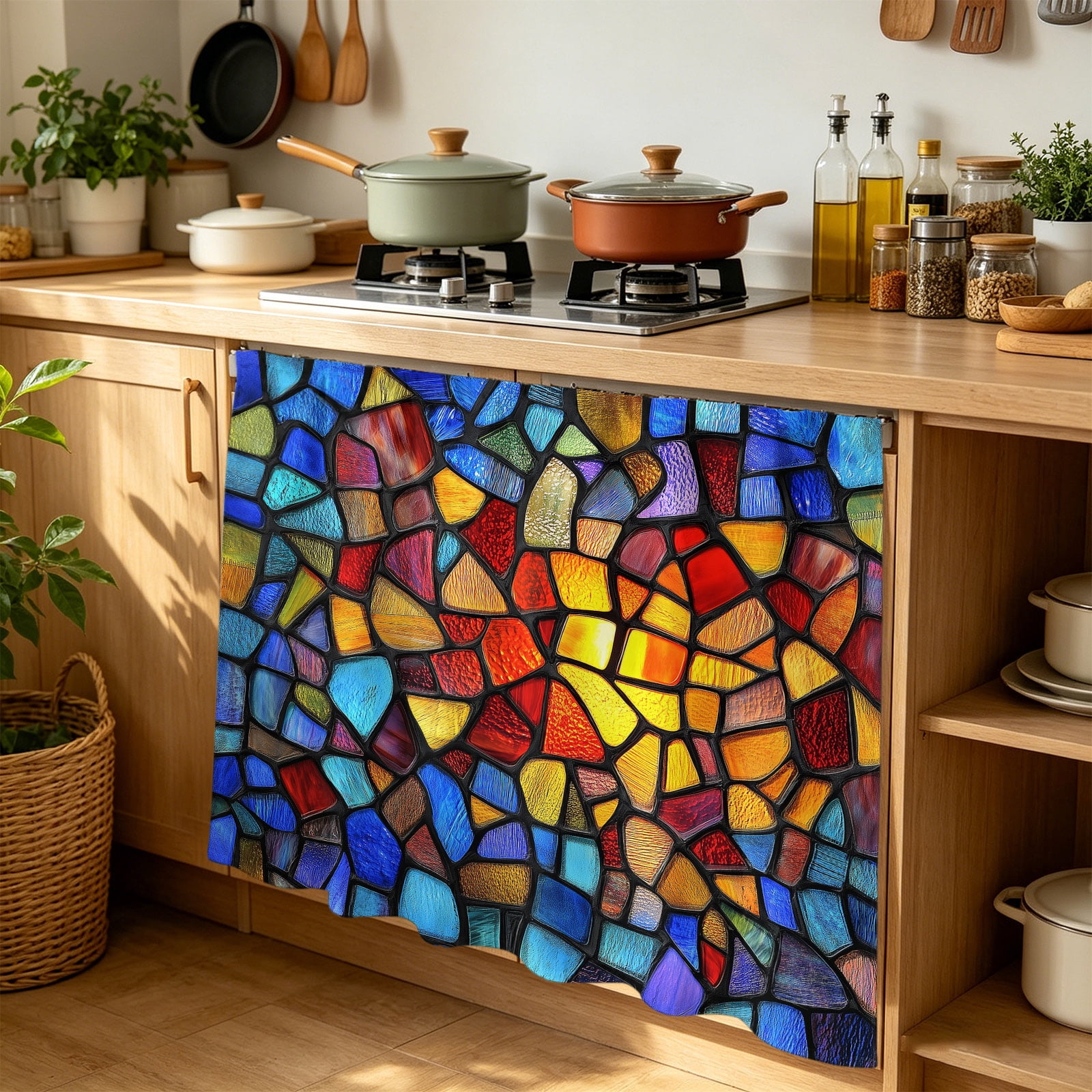 Blue Red Yellow Cabinet Curtains 35''x35'', Modern Colored Rainbow ...